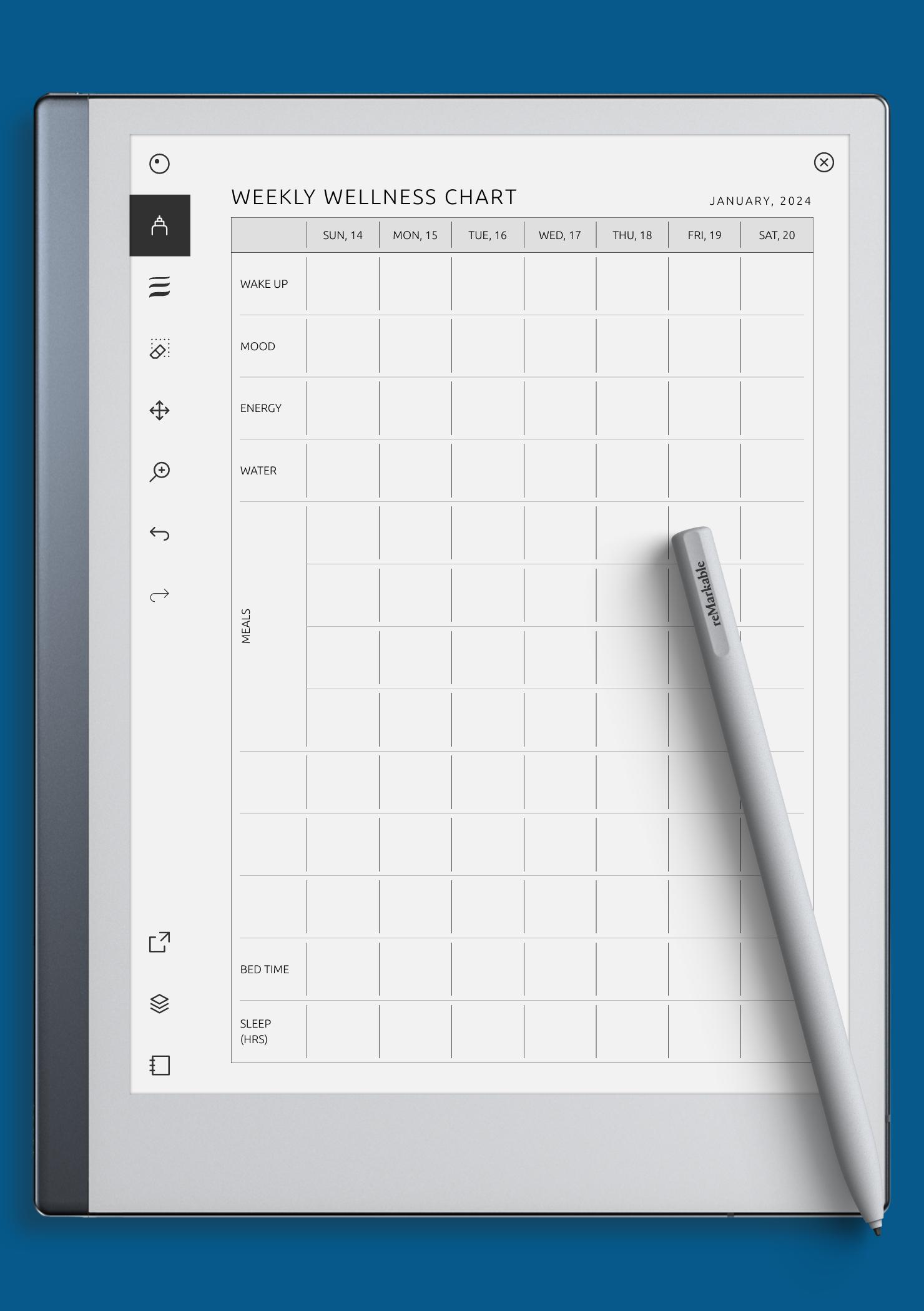 Download Printable Weekly Wellness Chart Template PDF