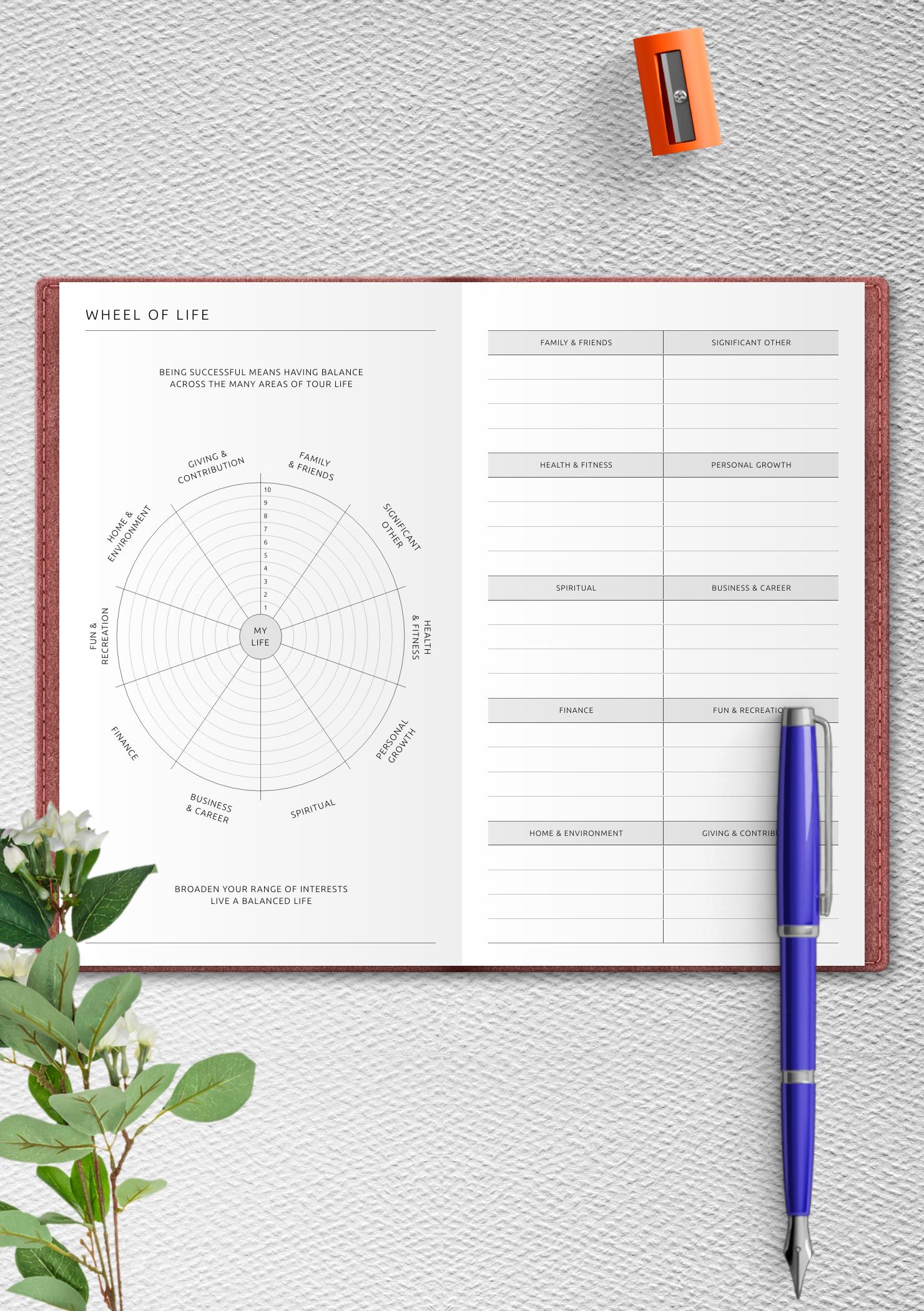 Wheel of Life Goal Tracker PDF Template for Self-Growth