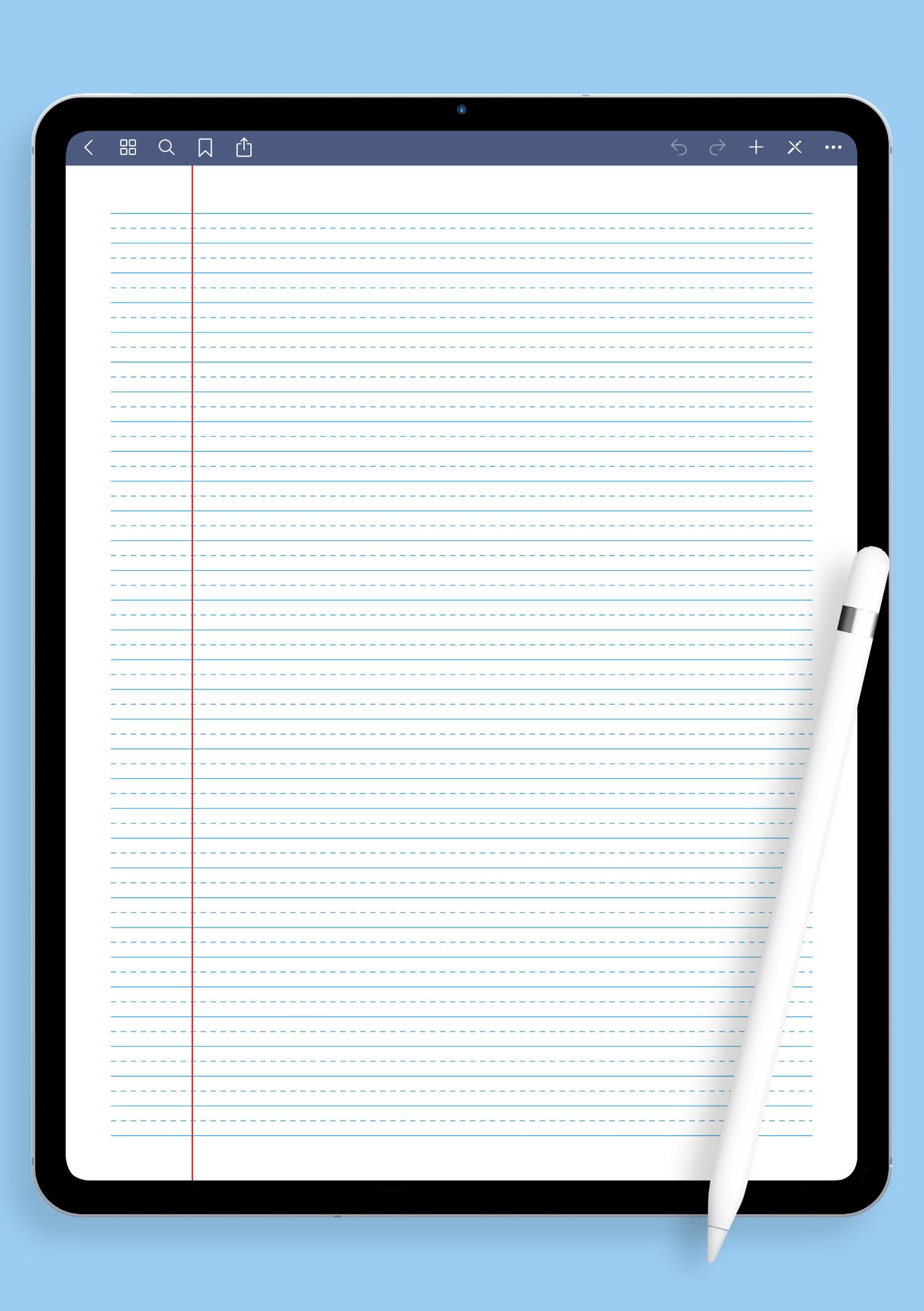 Download Printable Wide Ruled with dashed center guide line - Blue ...