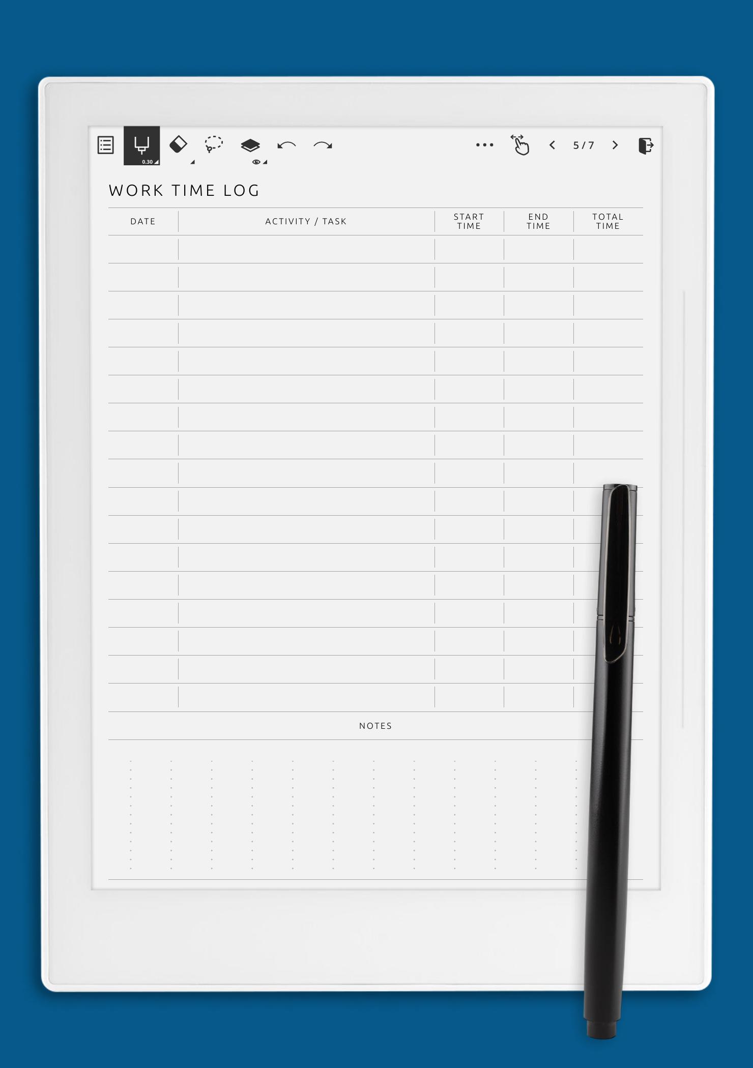 Download Printable Work Time Log Template PDF