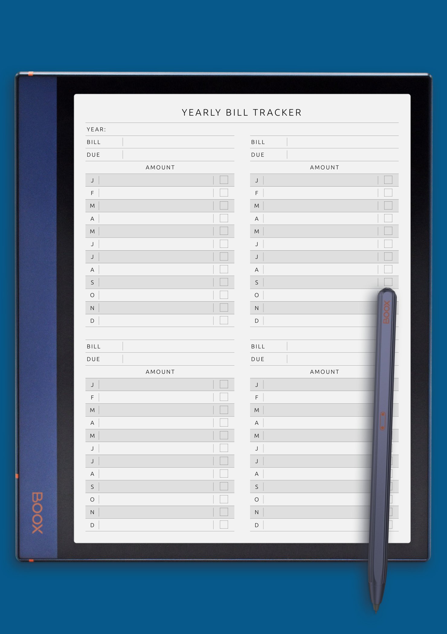 Download Printable Yearly Bill Tracker Template PDF