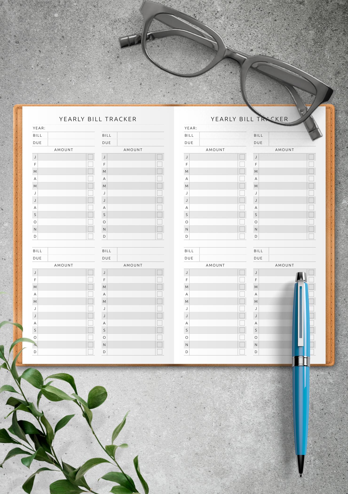 Download Printable Yearly Bill Tracker Template PDF
