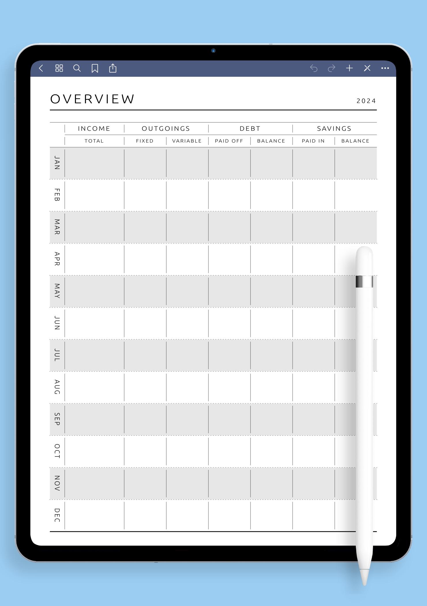 Download Printable Yearly Budget Overview Template PDF