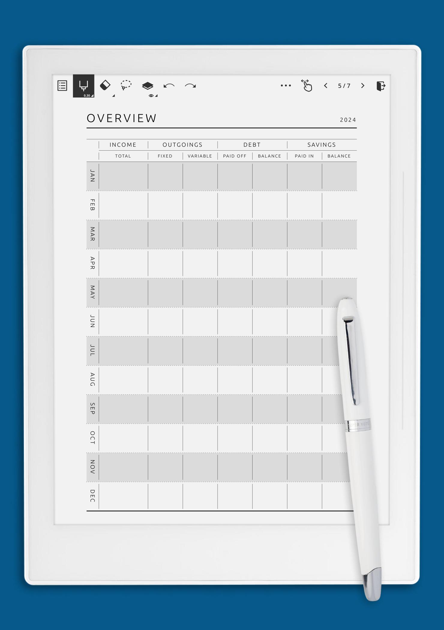 Download Printable Yearly Budget Overview Template PDF