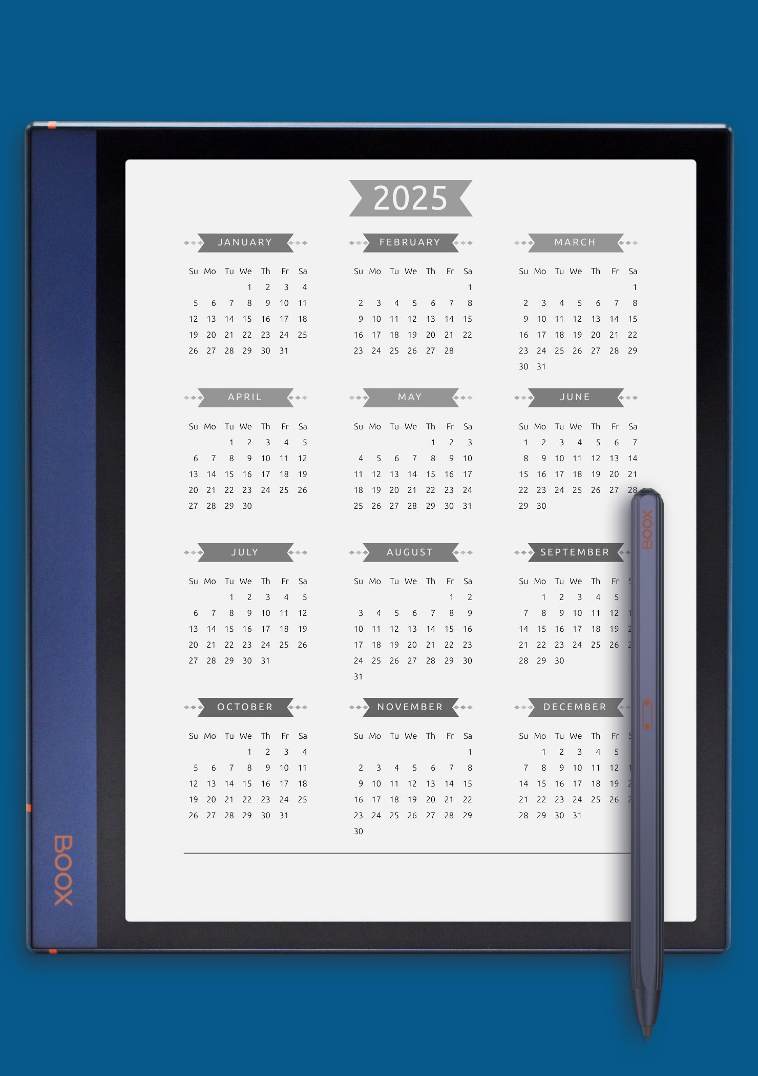Download Printable Yearly Calendar - Casual Style PDF