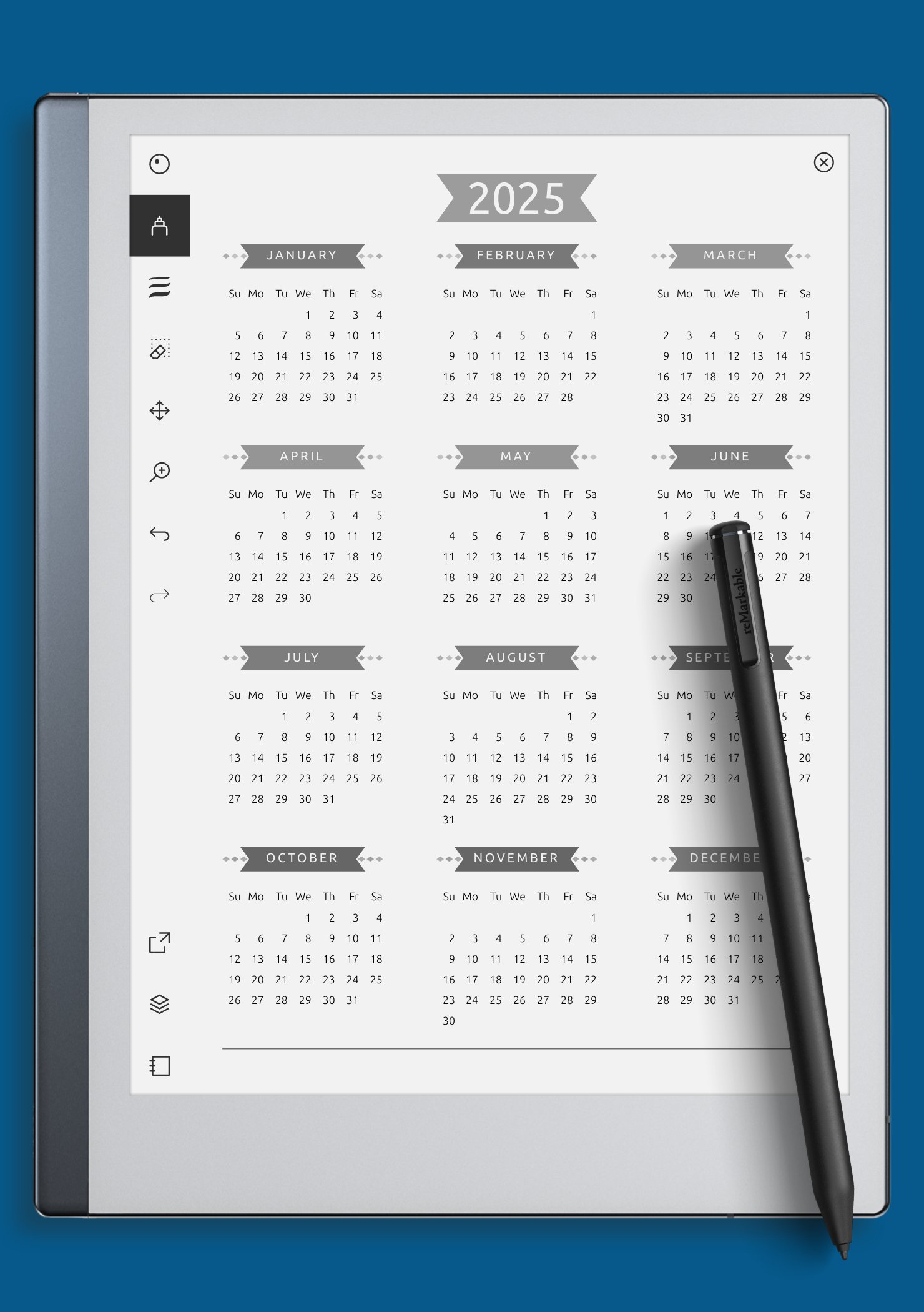 Download Printable Yearly Calendar - Casual Style PDF
