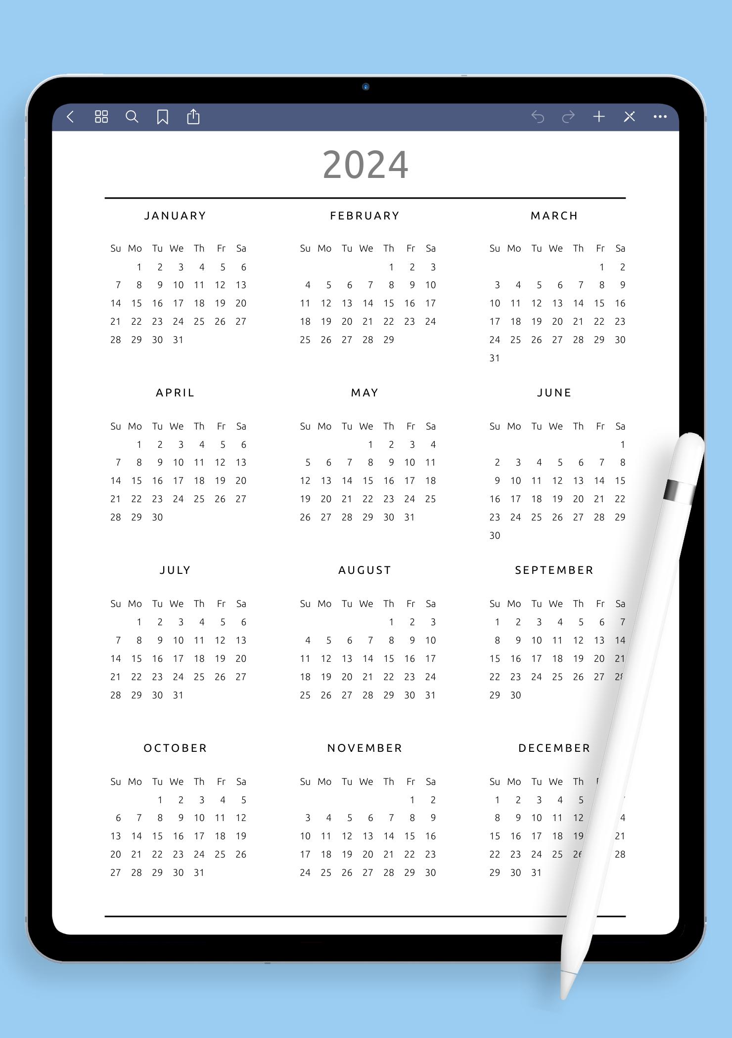Download Printable Yearly Calendar - Original Style PDF