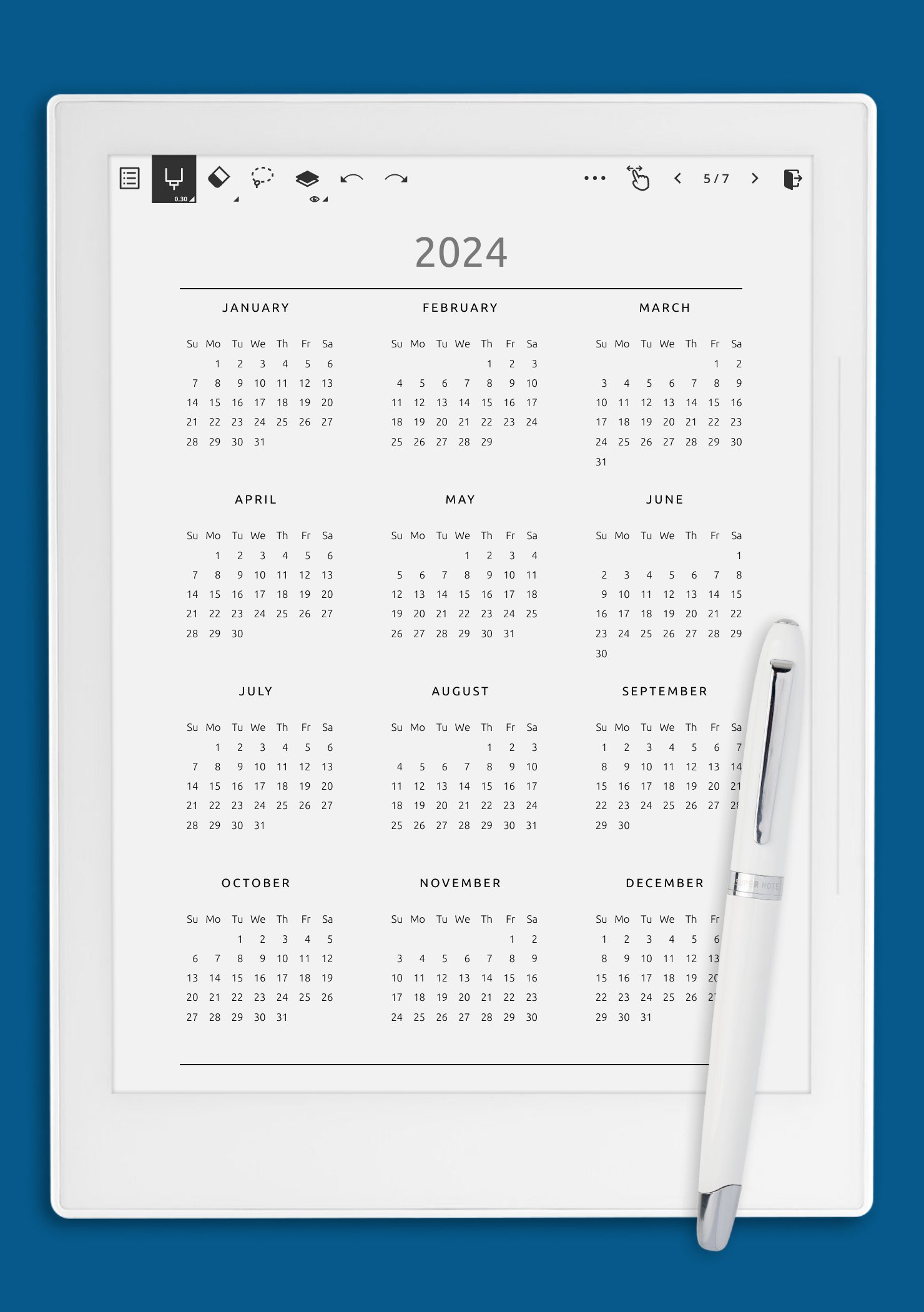 Download Printable Yearly Calendar - Original Style PDF