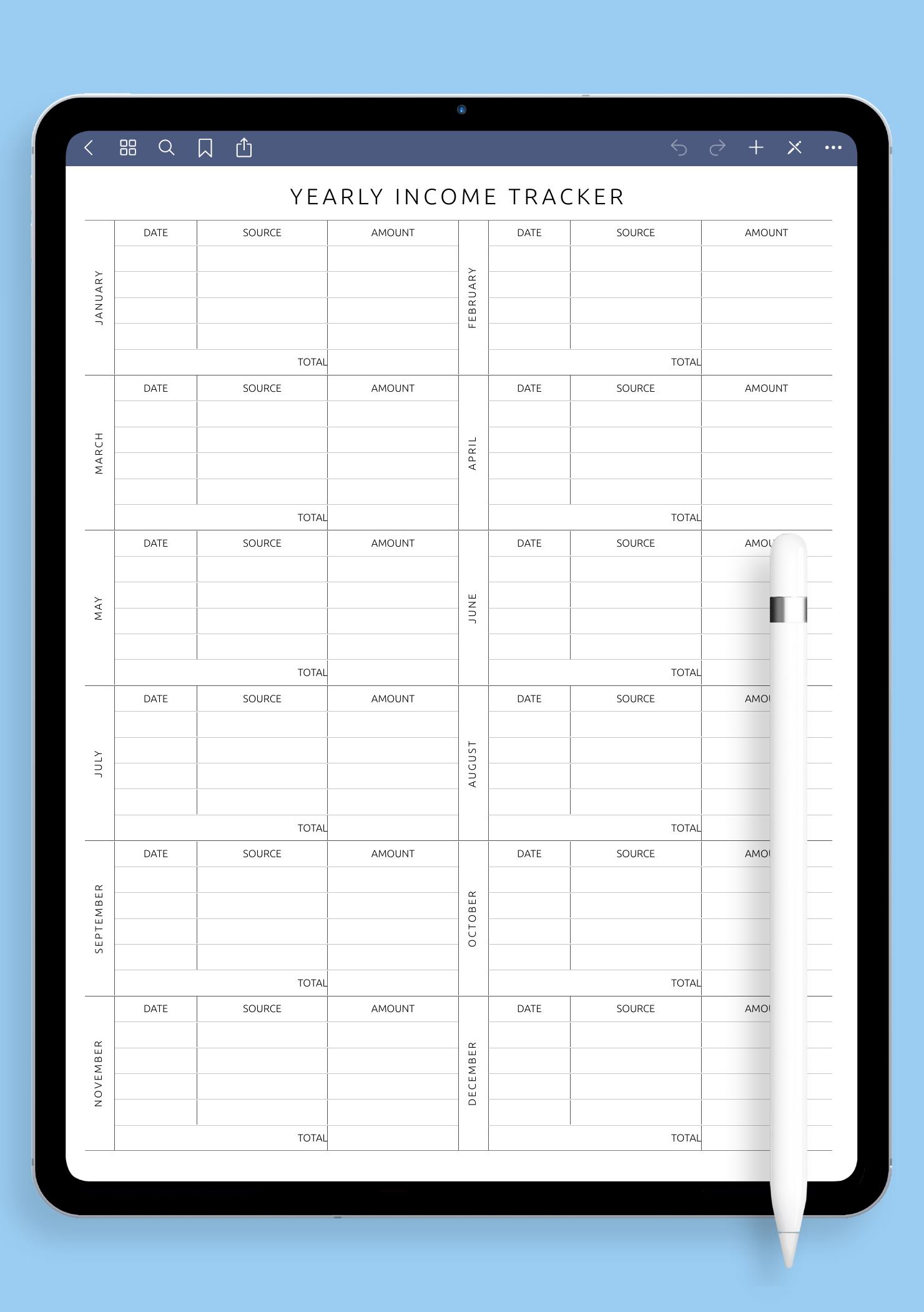 Download Printable Yearly Income Tracker Template PDF