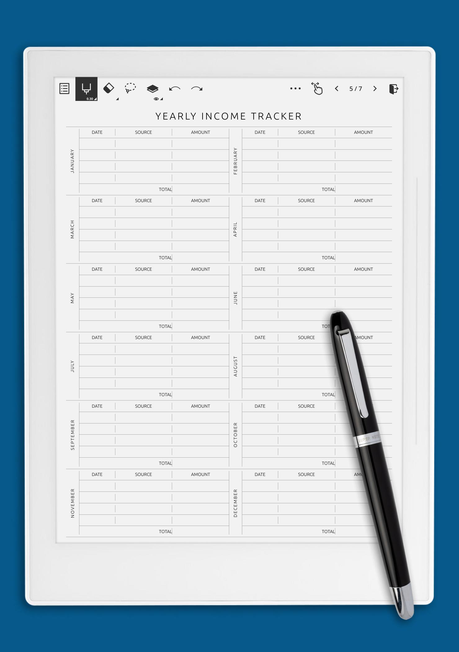 Download Printable Yearly Income Tracker Template PDF
