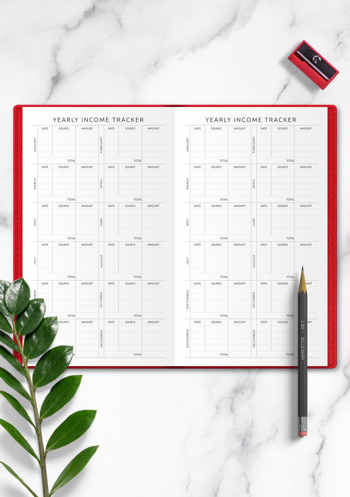Download Printable Yearly Income Tracker Template PDF