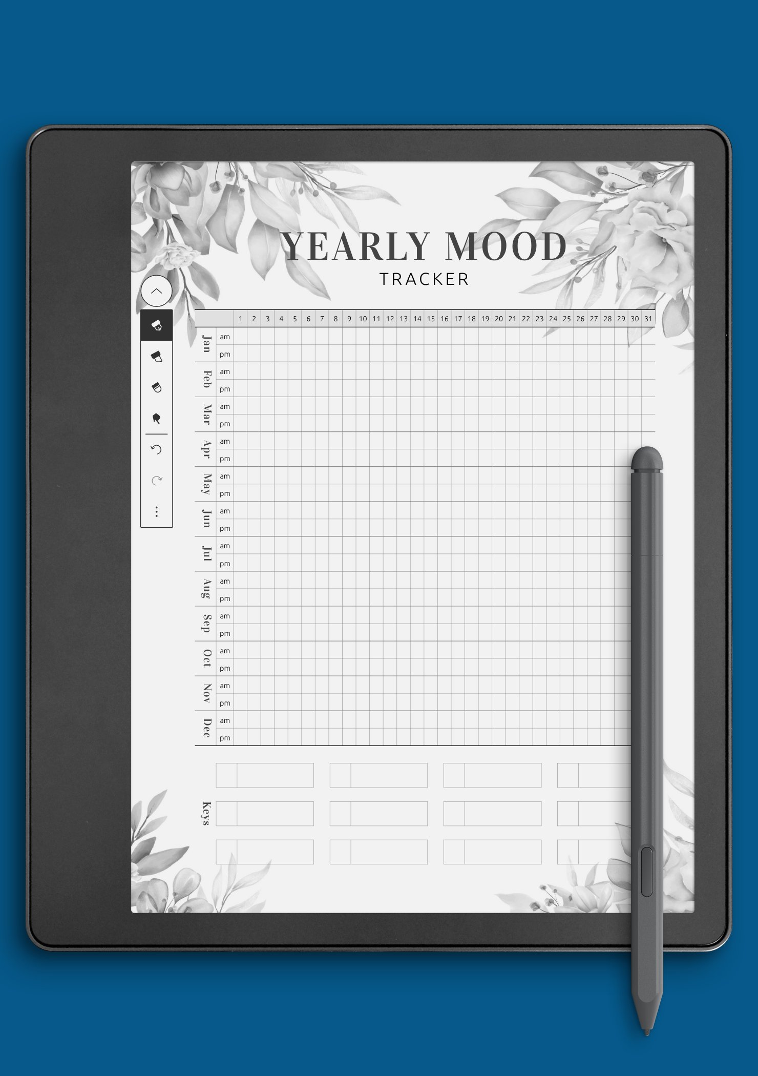 Download Printable Yearly Mood Tracker Template - Floral PDF