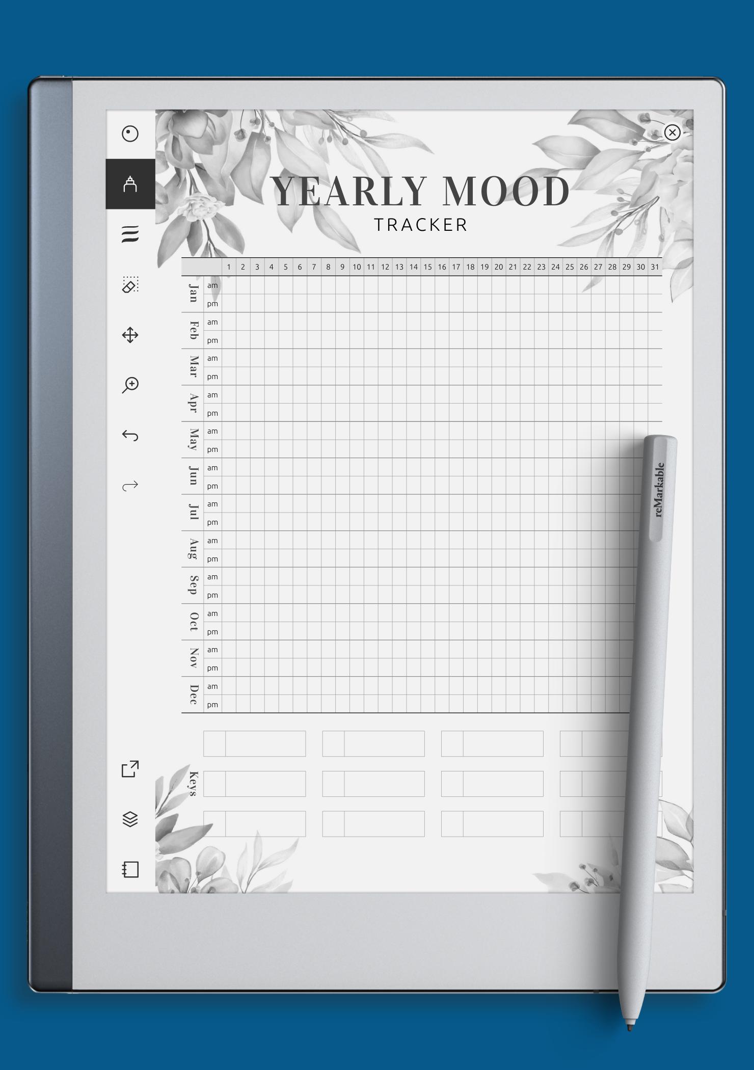 Download Printable Yearly Mood Tracker Template - Floral PDF