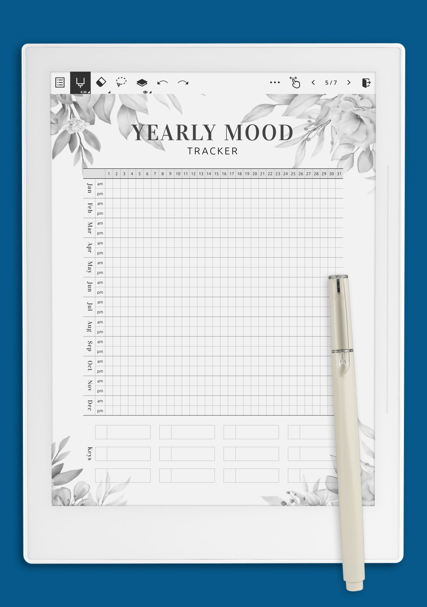 Download Printable Yearly Mood Tracker Template - Floral PDF
