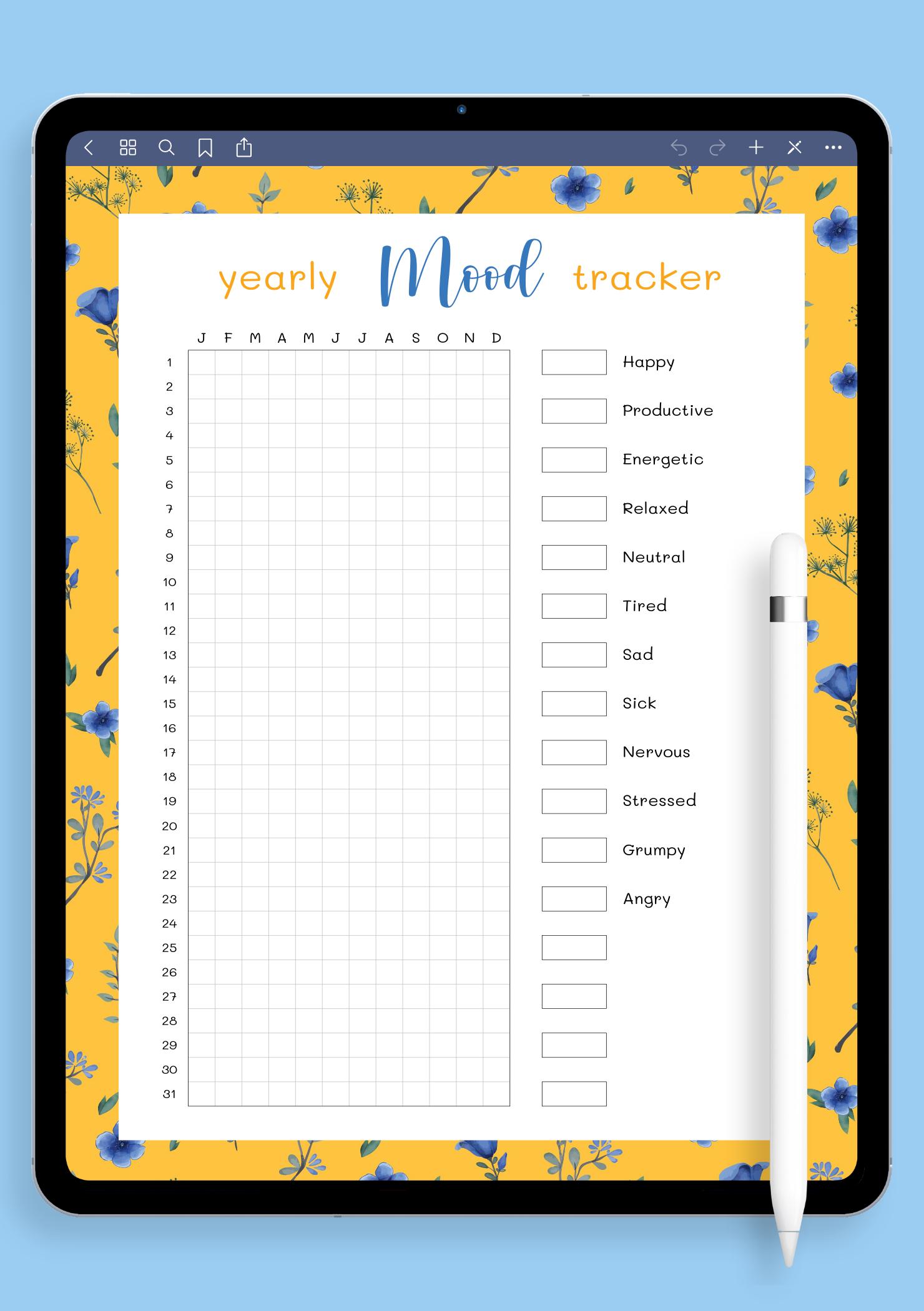 Download Printable Yearly Mood Tracker Template PDF