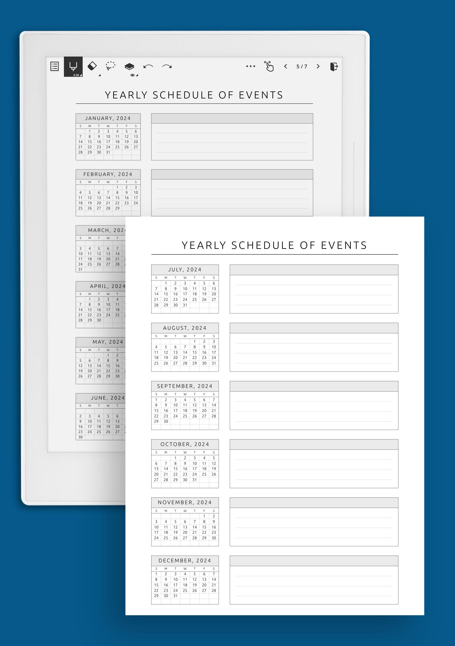 Download Printable Yearly Schedule of Events Template PDF