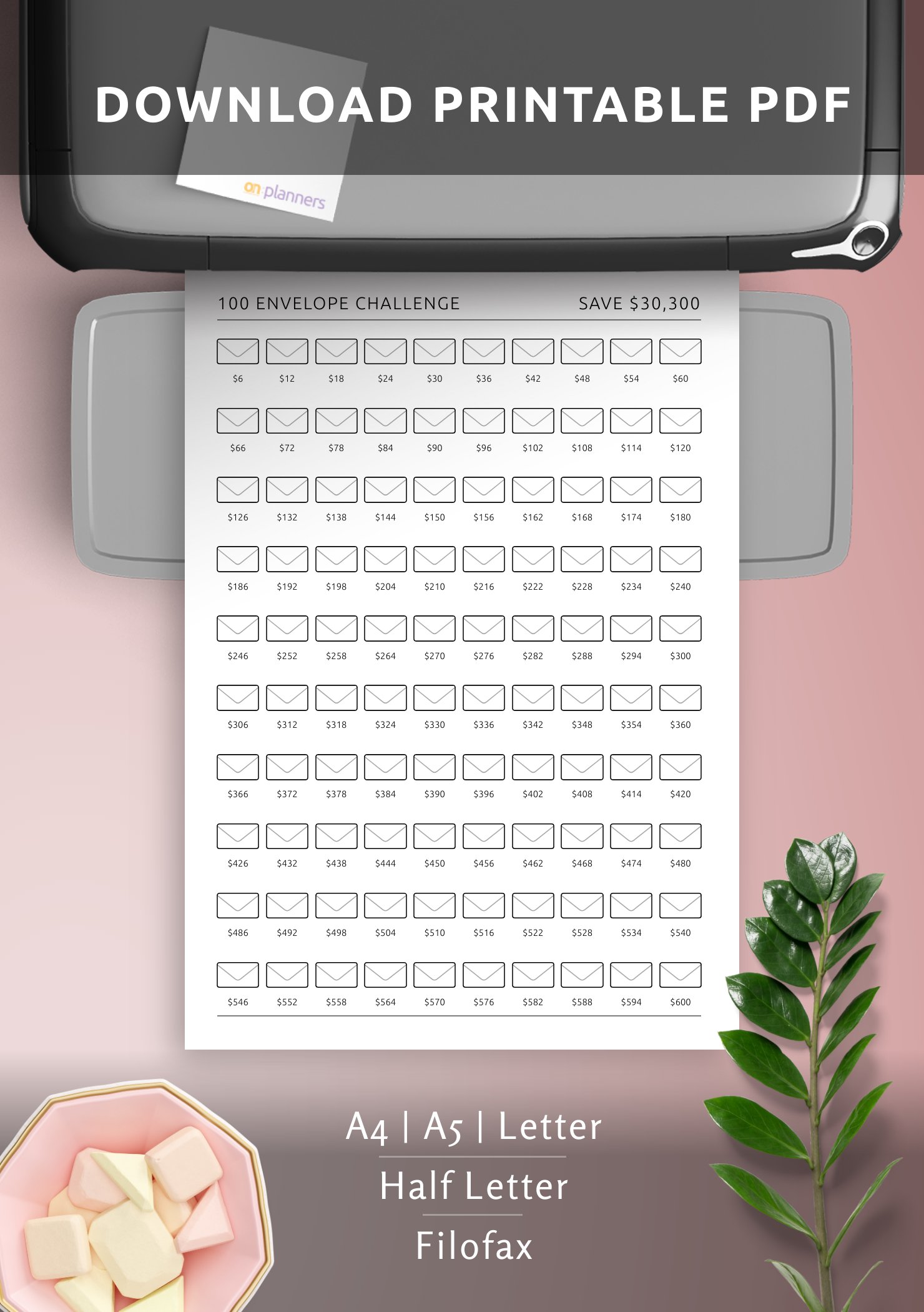 Download 100 Envelope Challenge PDF for reMarkable, Kindle Scribe ...