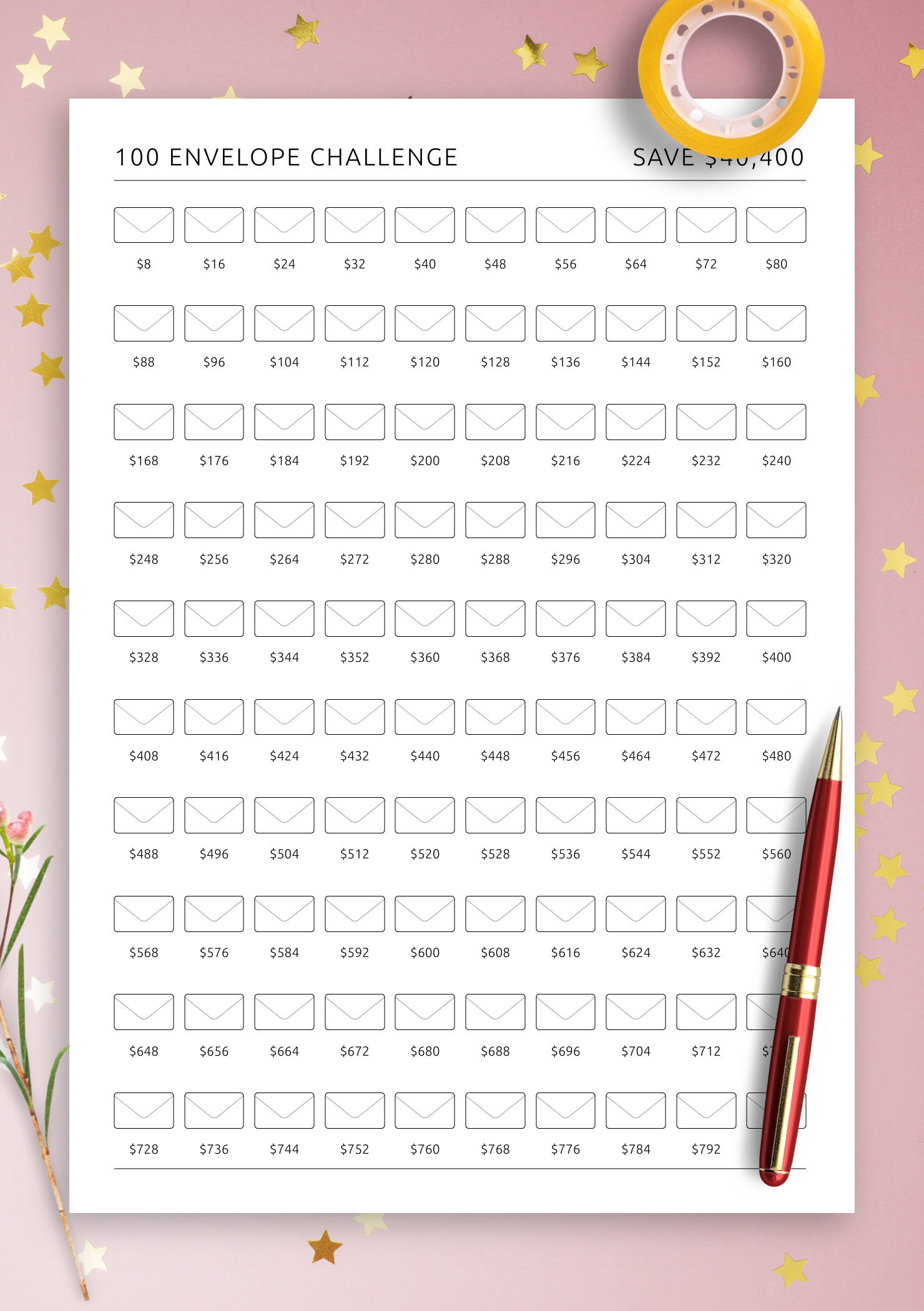 Download 100 Envelope Challenge Template Printable And Digital Pdf