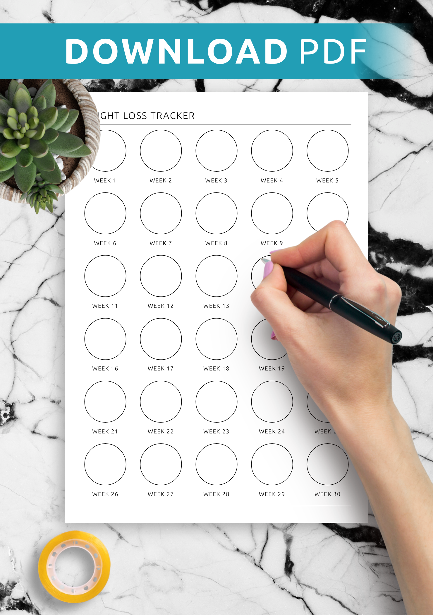 30-Week Weight Loss Tracker – Long-Term Goals, Clear Results