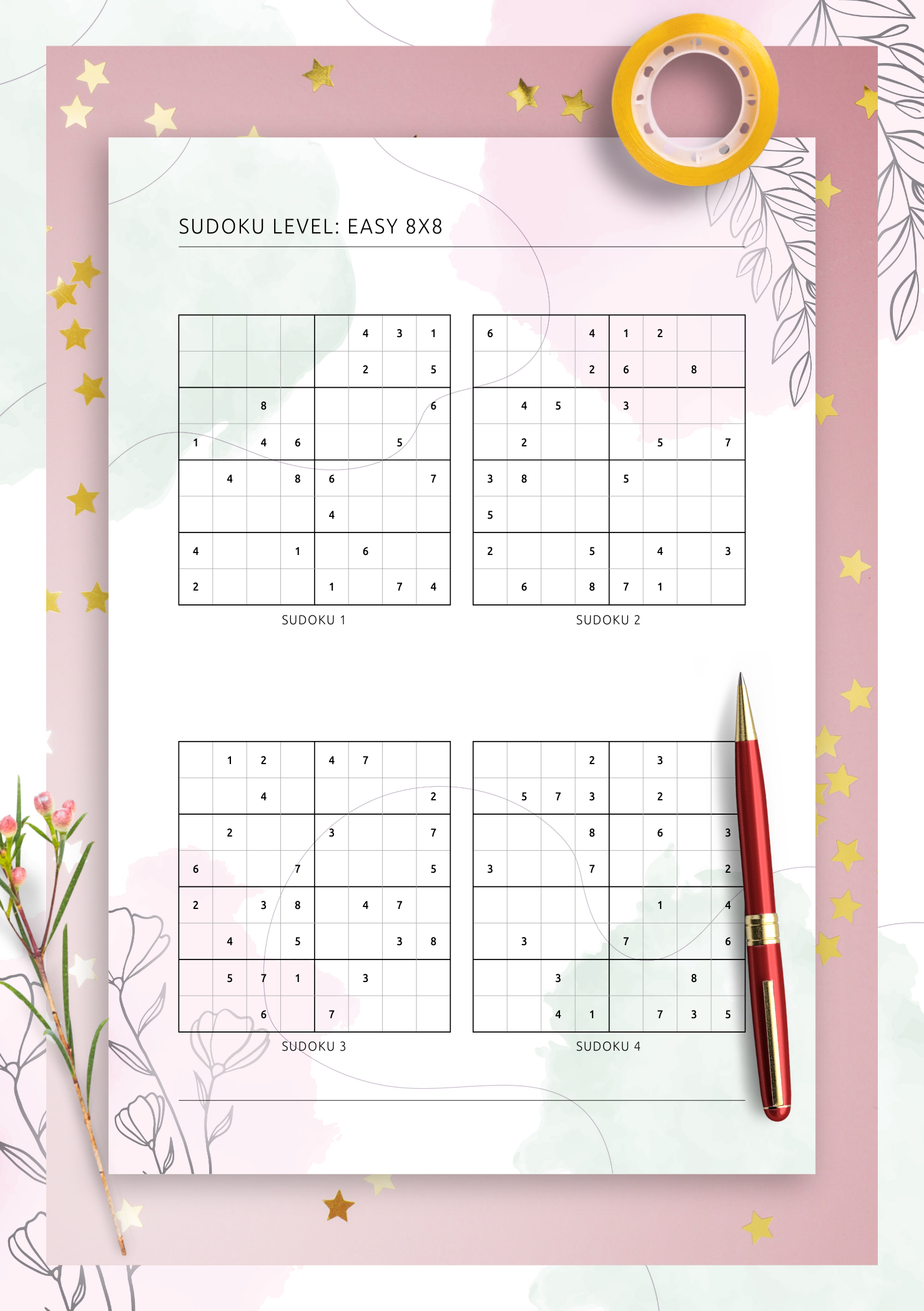 Download Printable 8x8 Easy Sudoku – Vertical (4 On Page) PDF