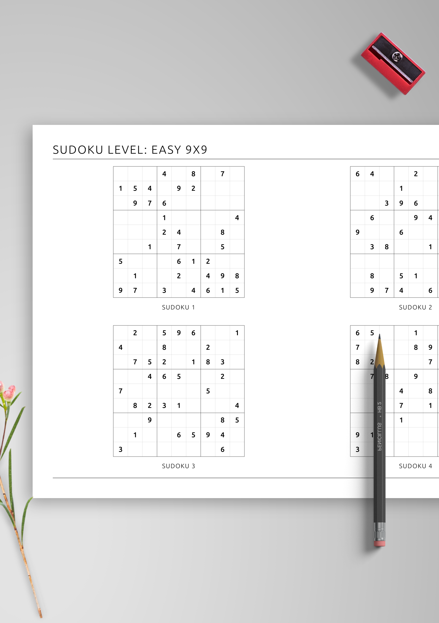 Download Printable 9x9 Easy Sudoku – Horizontal (4 On Page) PDF