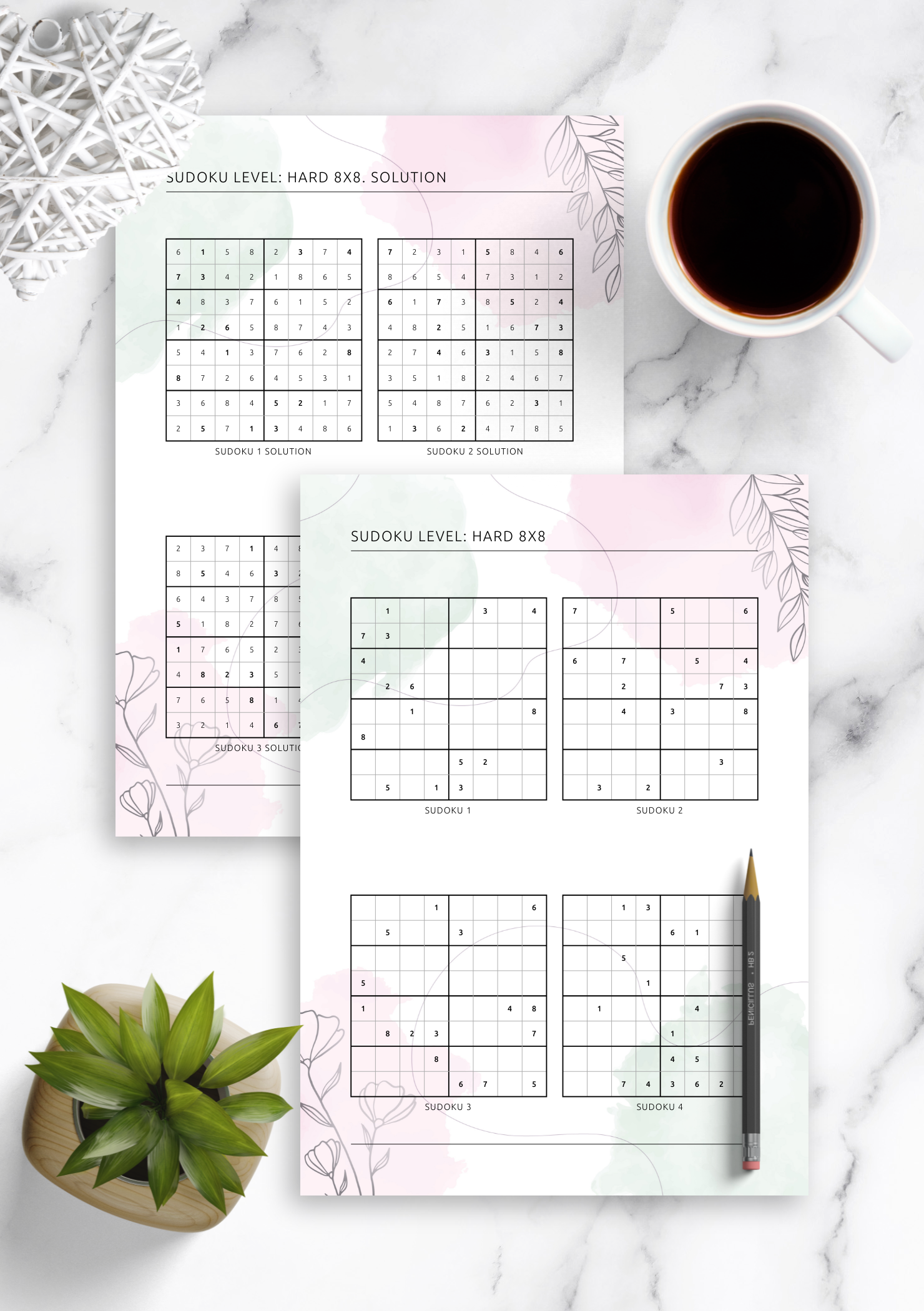 Download Printable 8x8 Hard Sudoku – Vertical (4 On Page) PDF