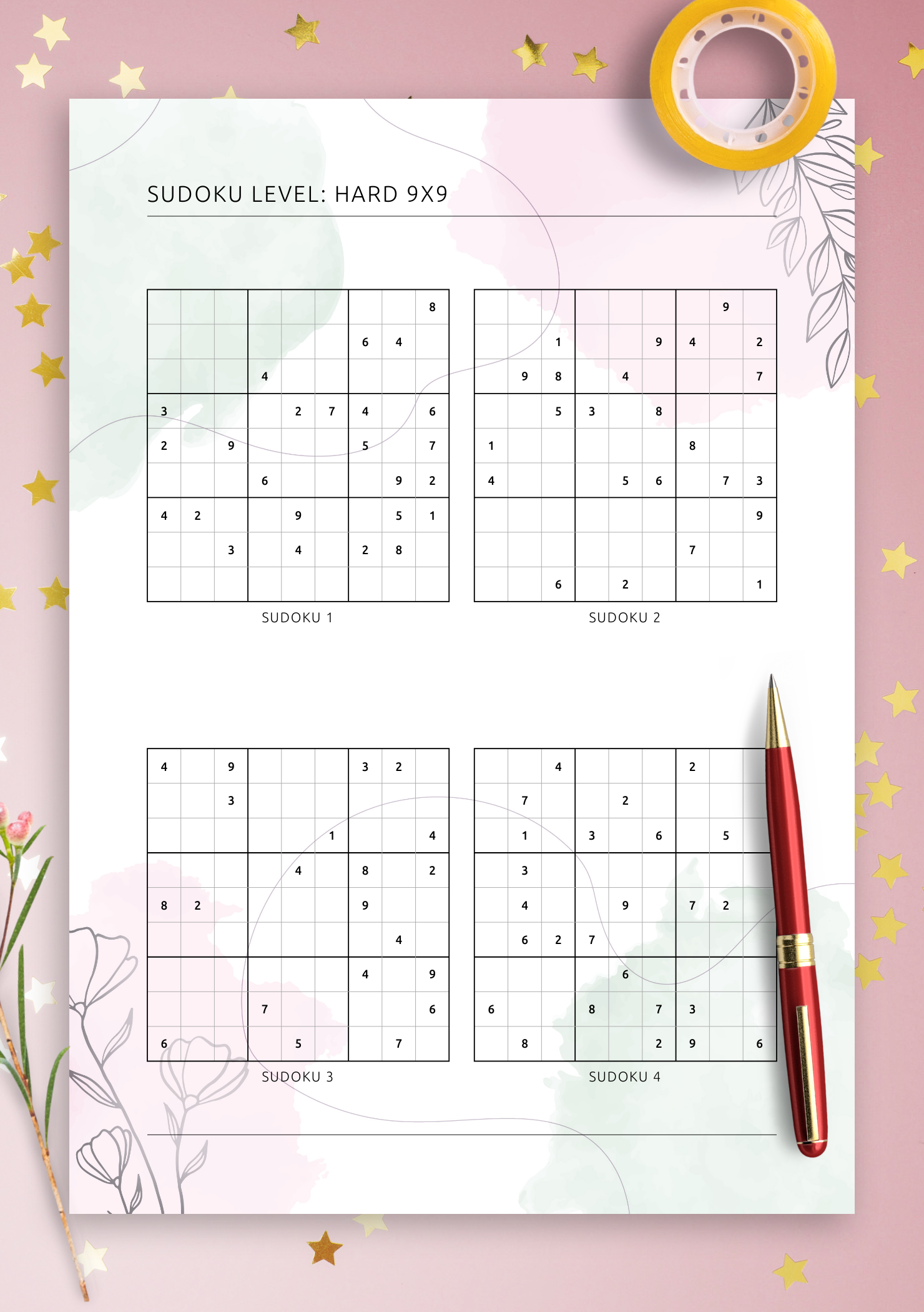 Download Printable 9x9 Hard Sudoku – Vertical (4 On Page) PDF