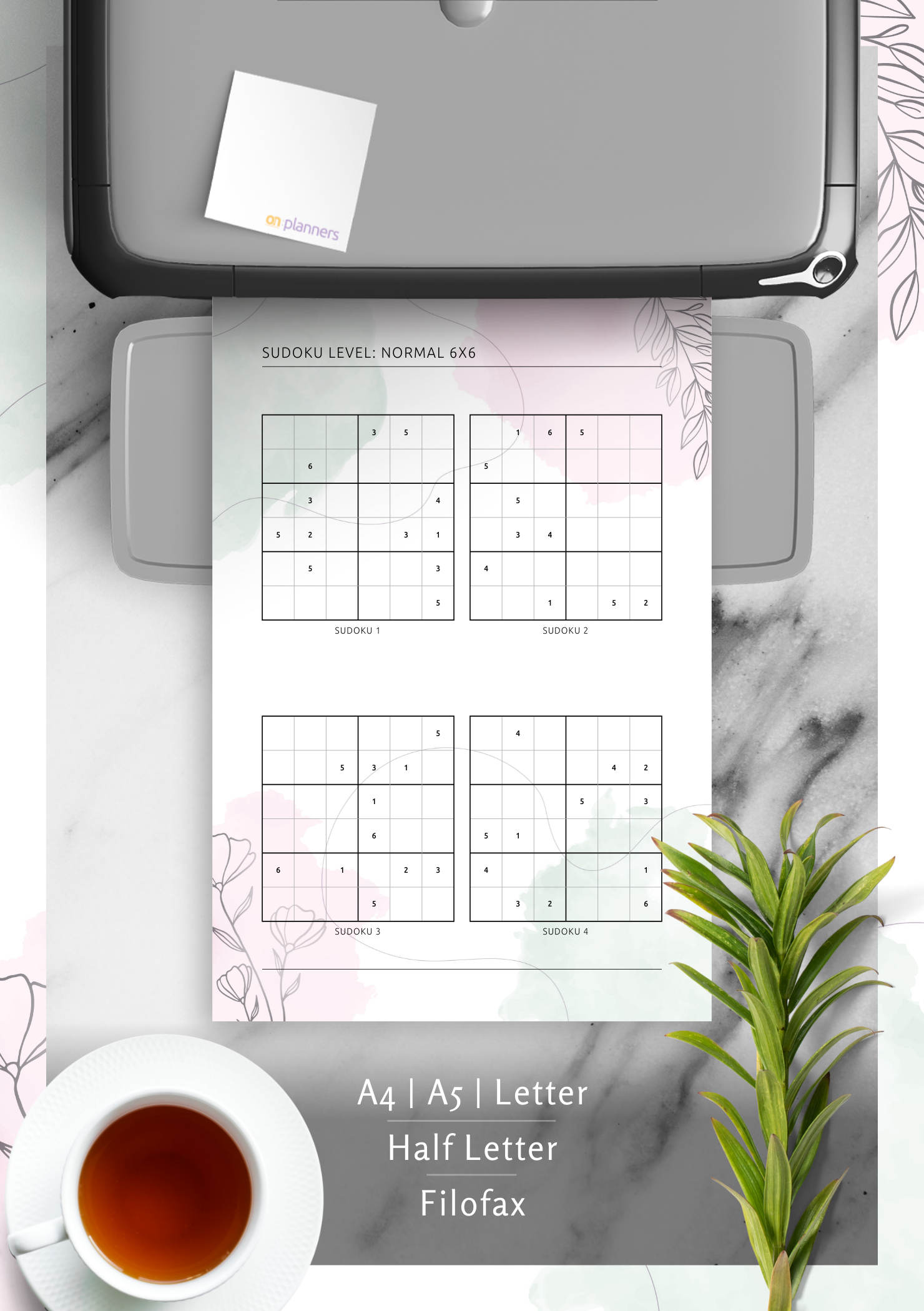 Download Printable 6x6 Medium Sudoku - Vertical (4 On Page) PDF