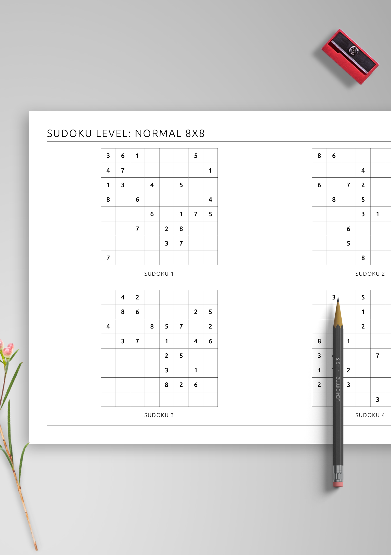 Download Printable 8x8 Medium Sudoku – Horizontal (4 On Page) PDF