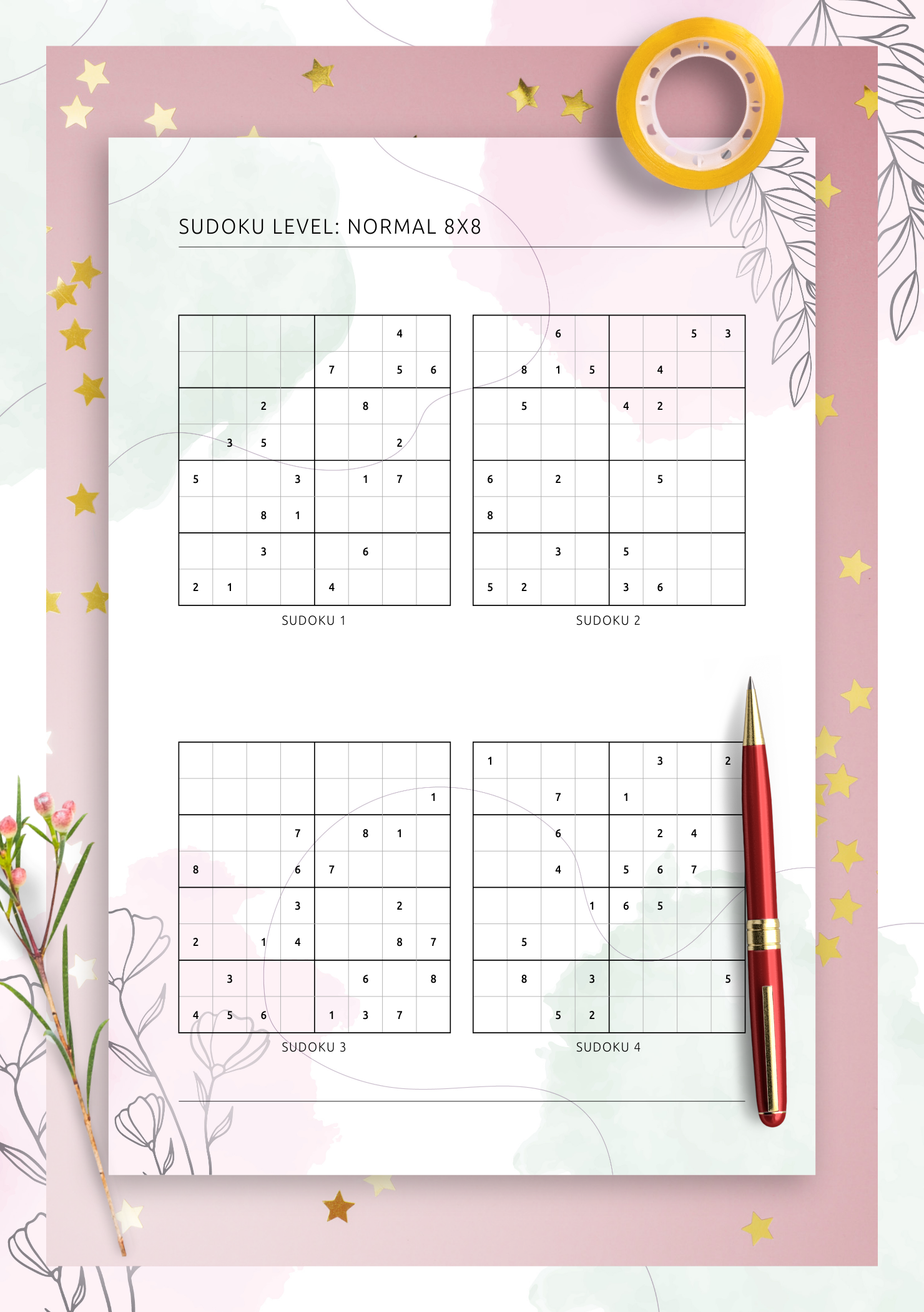 Download Printable 8x8 Medium Sudoku – Vertical (4 On Page) PDF