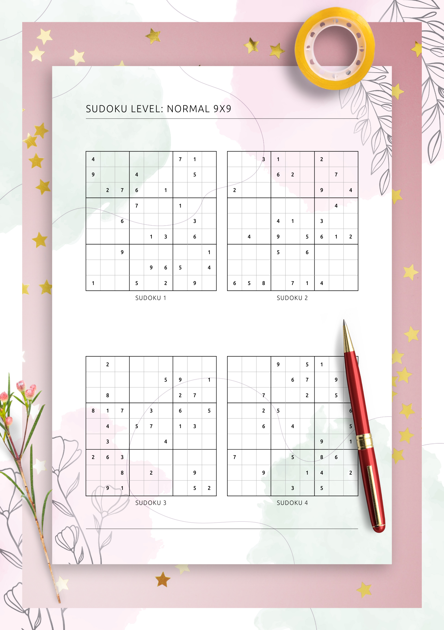 Download Printable 9x9 Medium Sudoku – Vertical (4 On Page) PDF