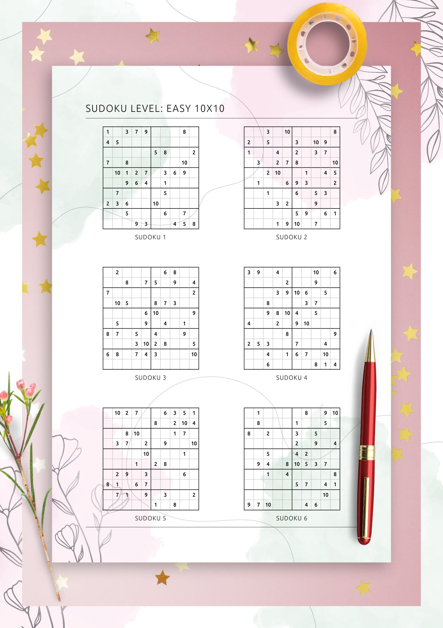 Download Printable 10x10 Easy Sudoku – Vertical (6 On Page) PDF