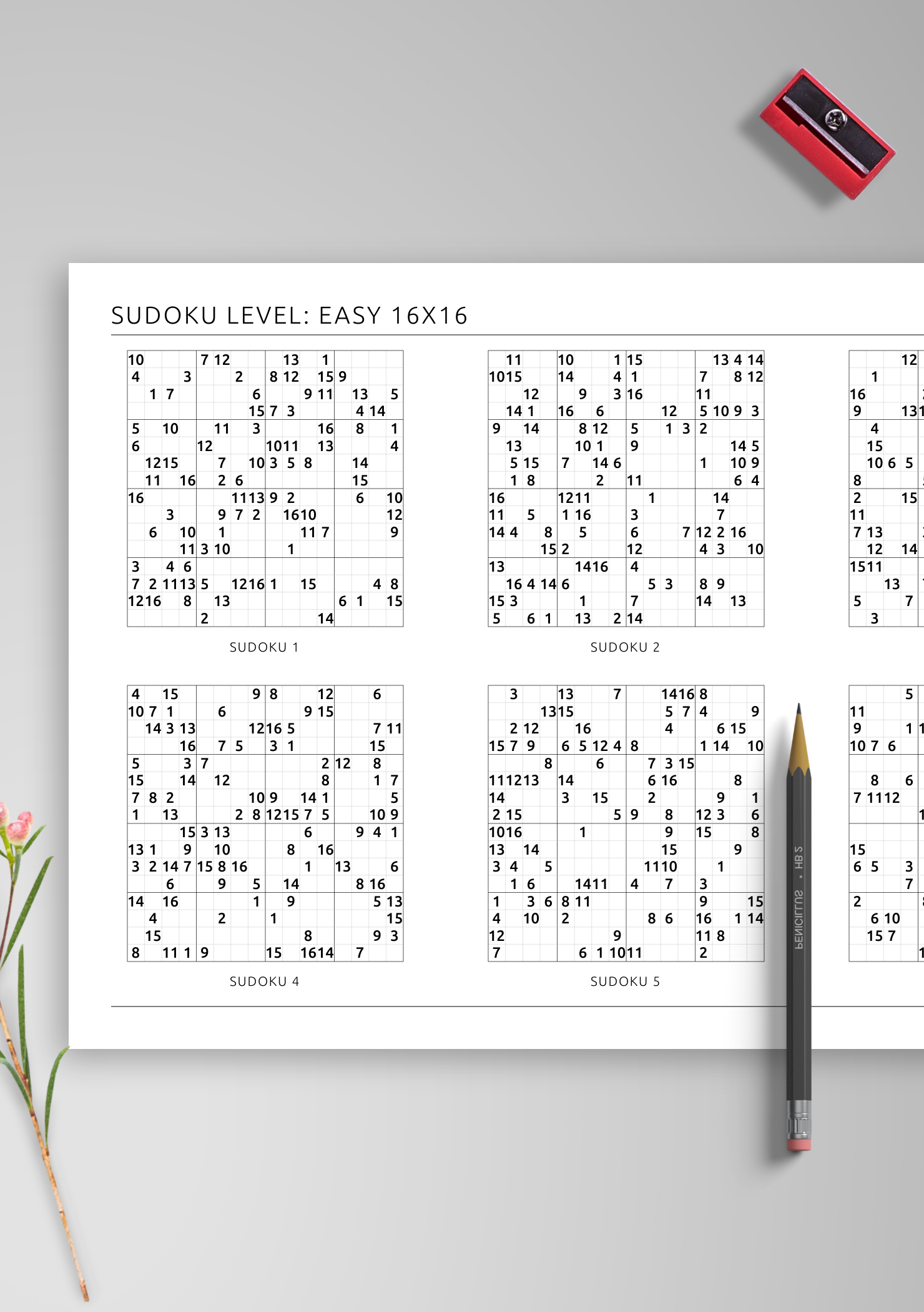 Download Printable 16x16 Easy Sudoku – Horizontal (6 On Page) PDF
