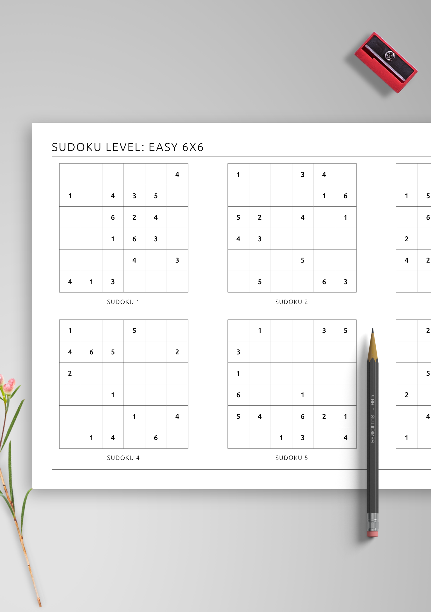 Download Printable 6x6 Easy Sudoku - Horizontal (6 On Page) PDF
