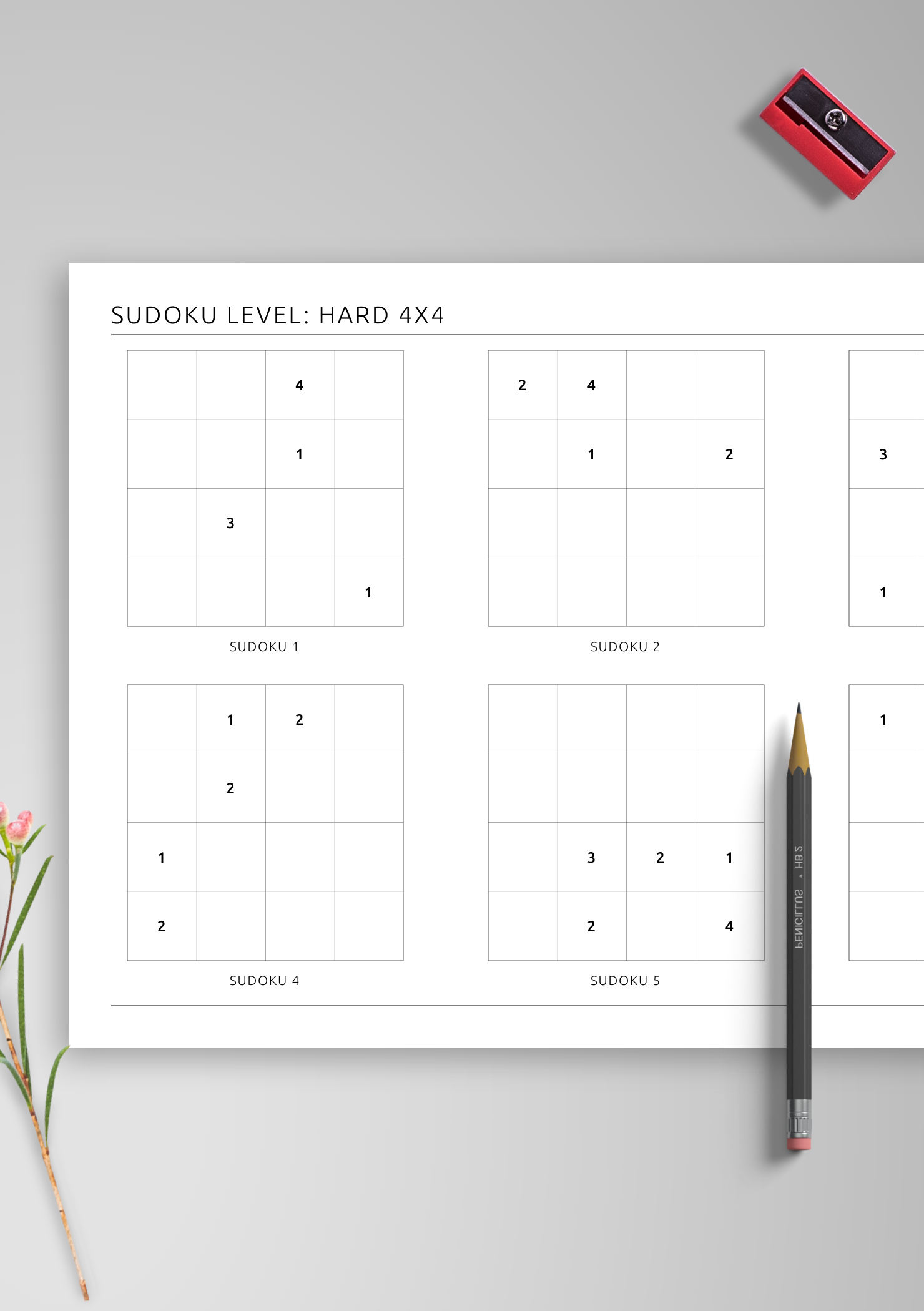 Download Printable 4x4 Hard Sudoku - Horizontal (6 On Page) PDF