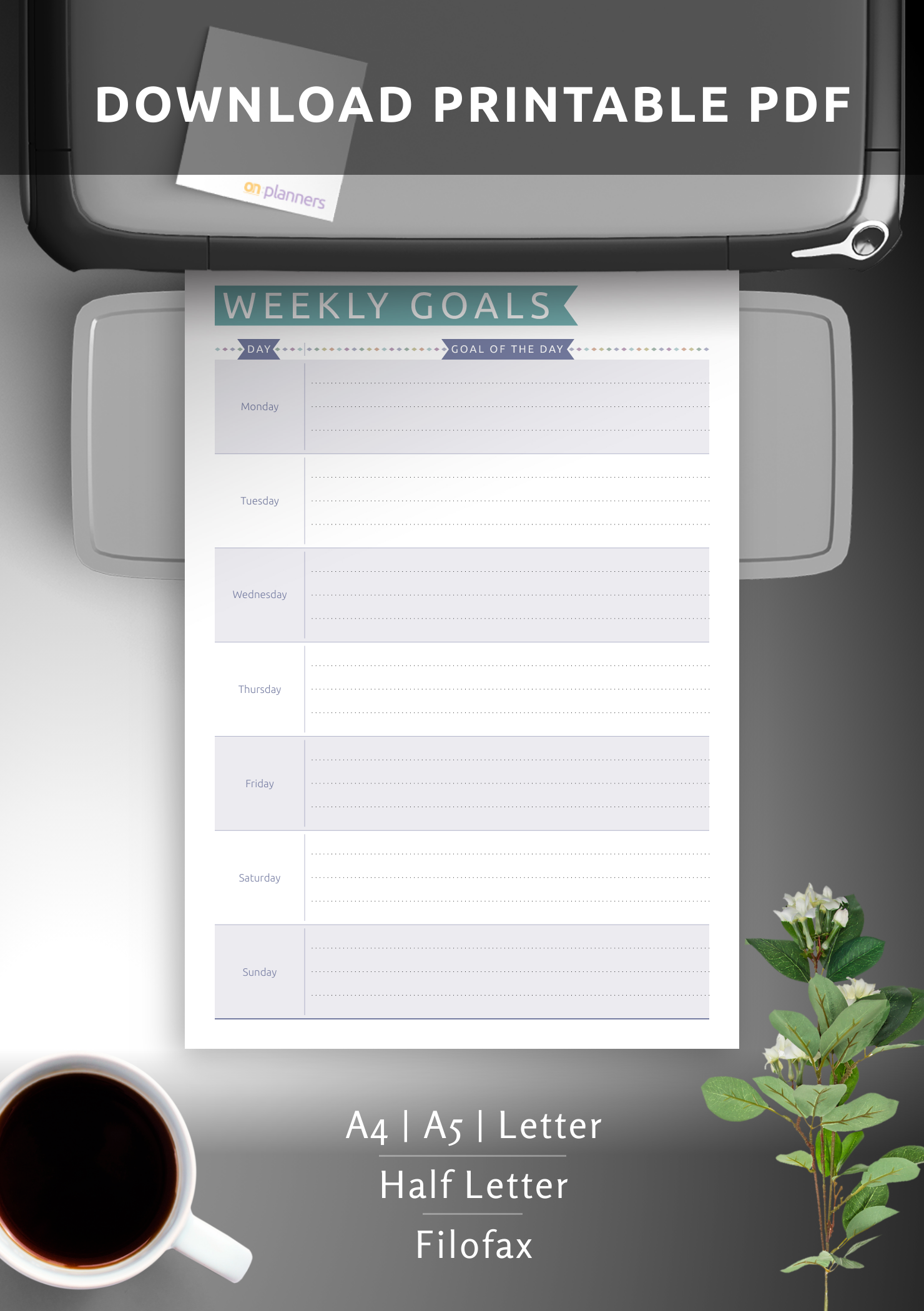 Download Printable 7 Days Weekly Goals - Casual Style PDF
