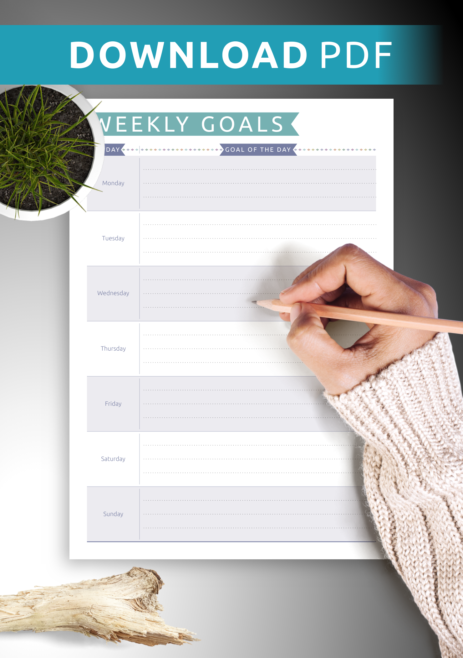Download Printable 7 Days Weekly Goals - Casual Style PDF