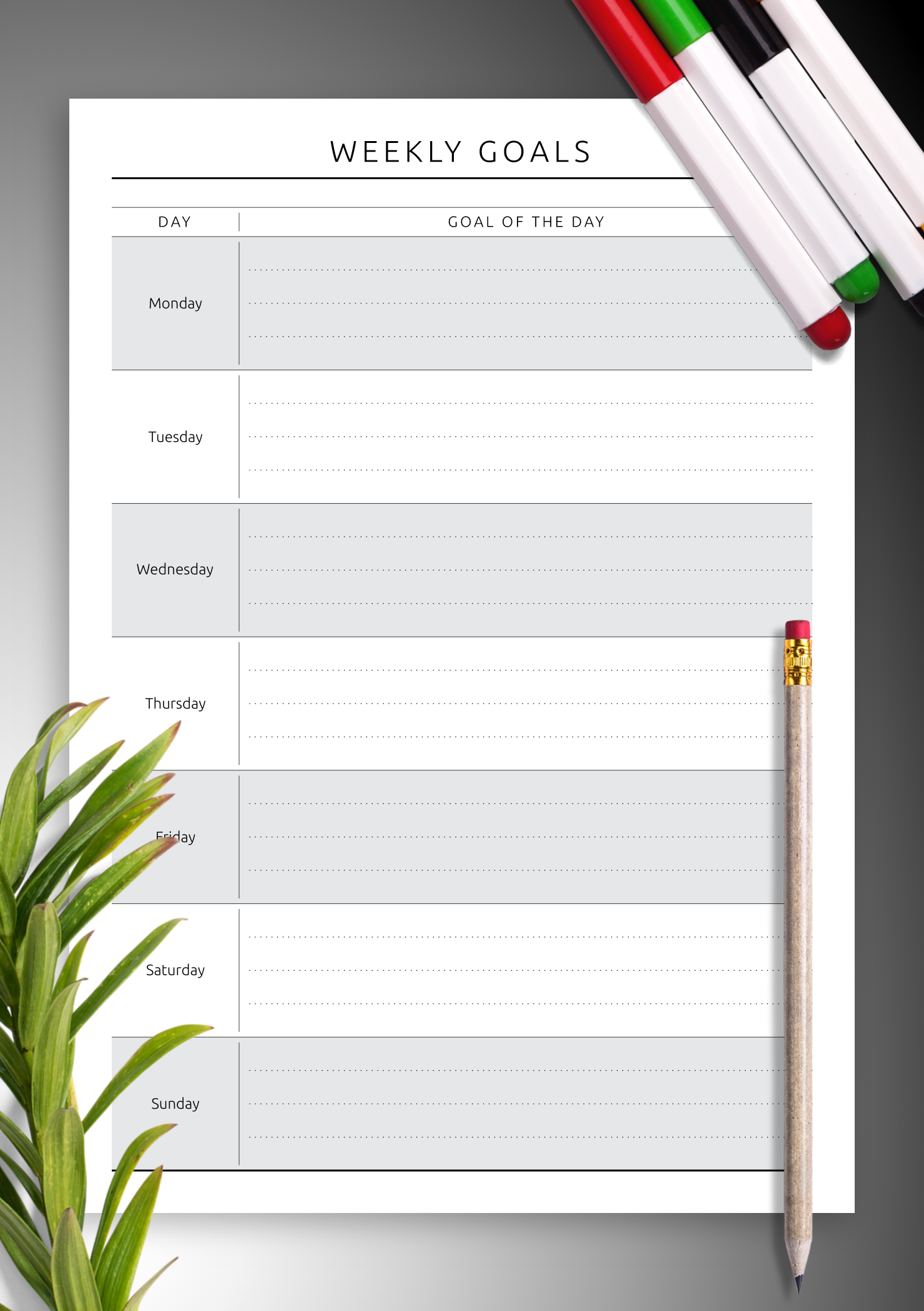 Download Printable 7 Days Weekly Goals - Original Style PDF