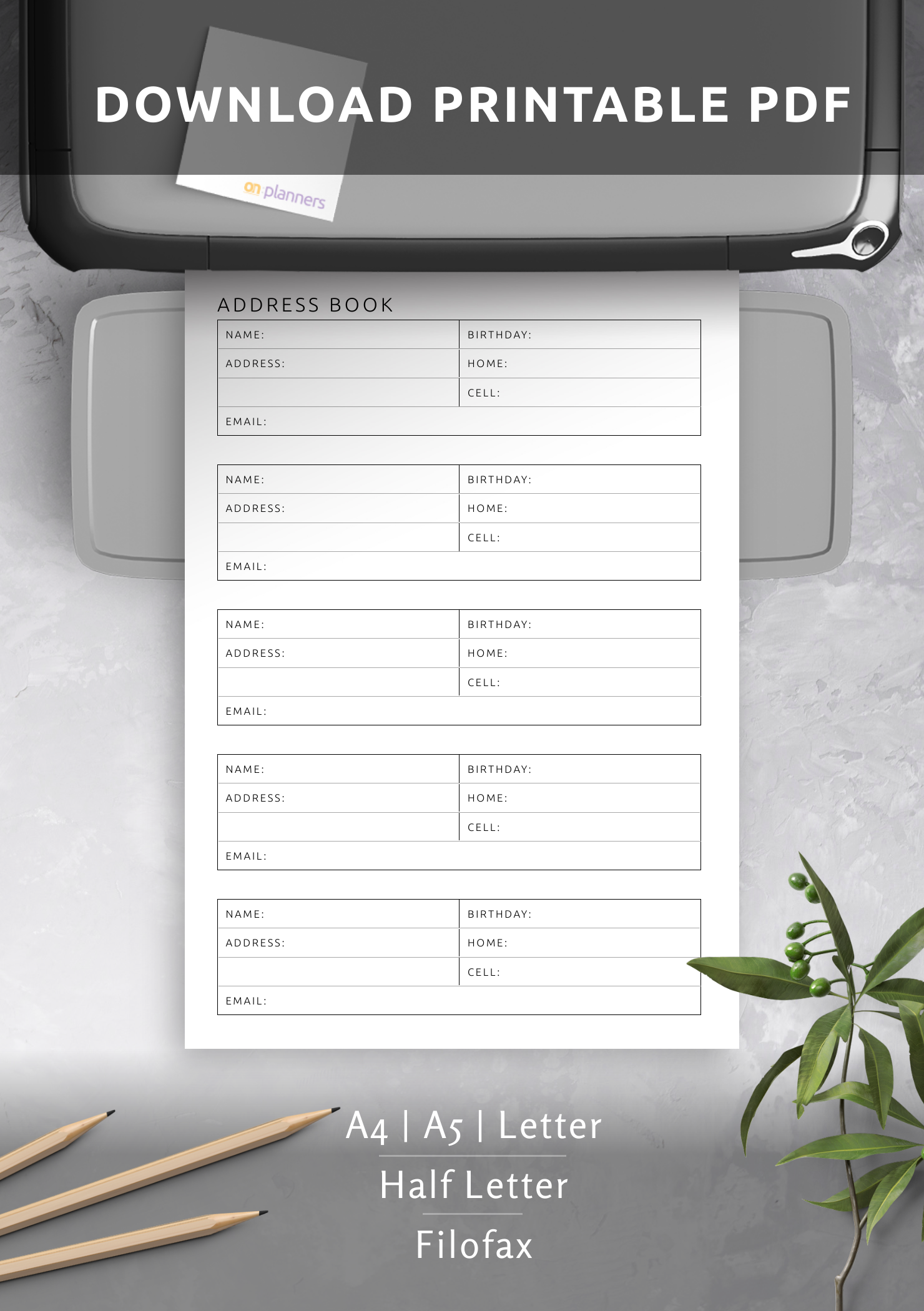 Download Printable Address Book Template PDF