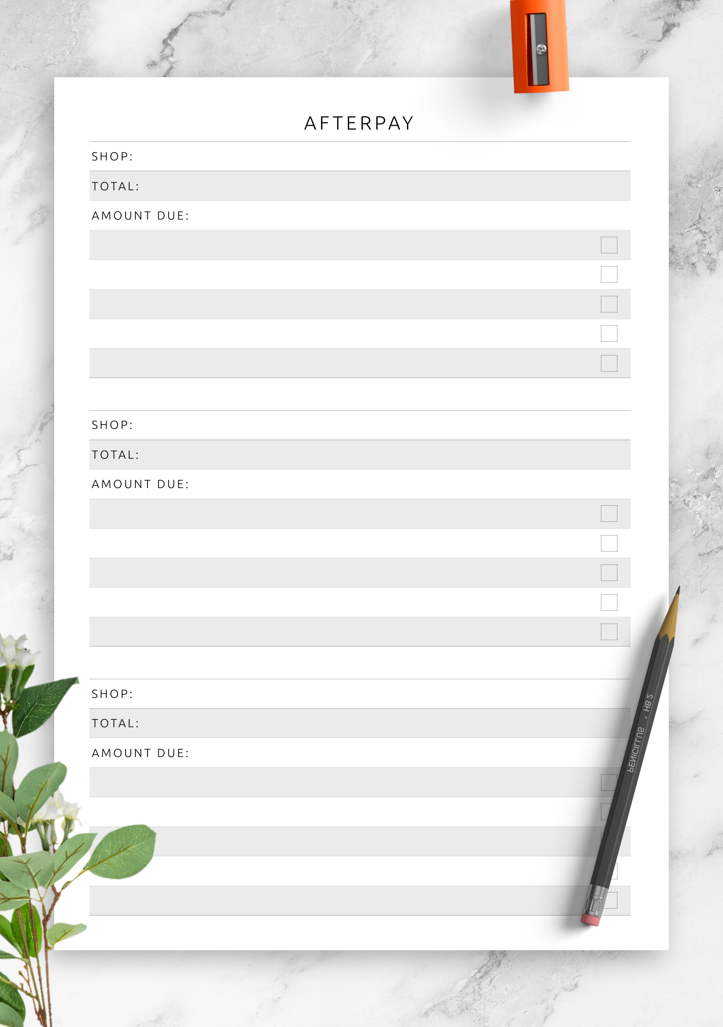 Download Printable Afterpay Template PDF