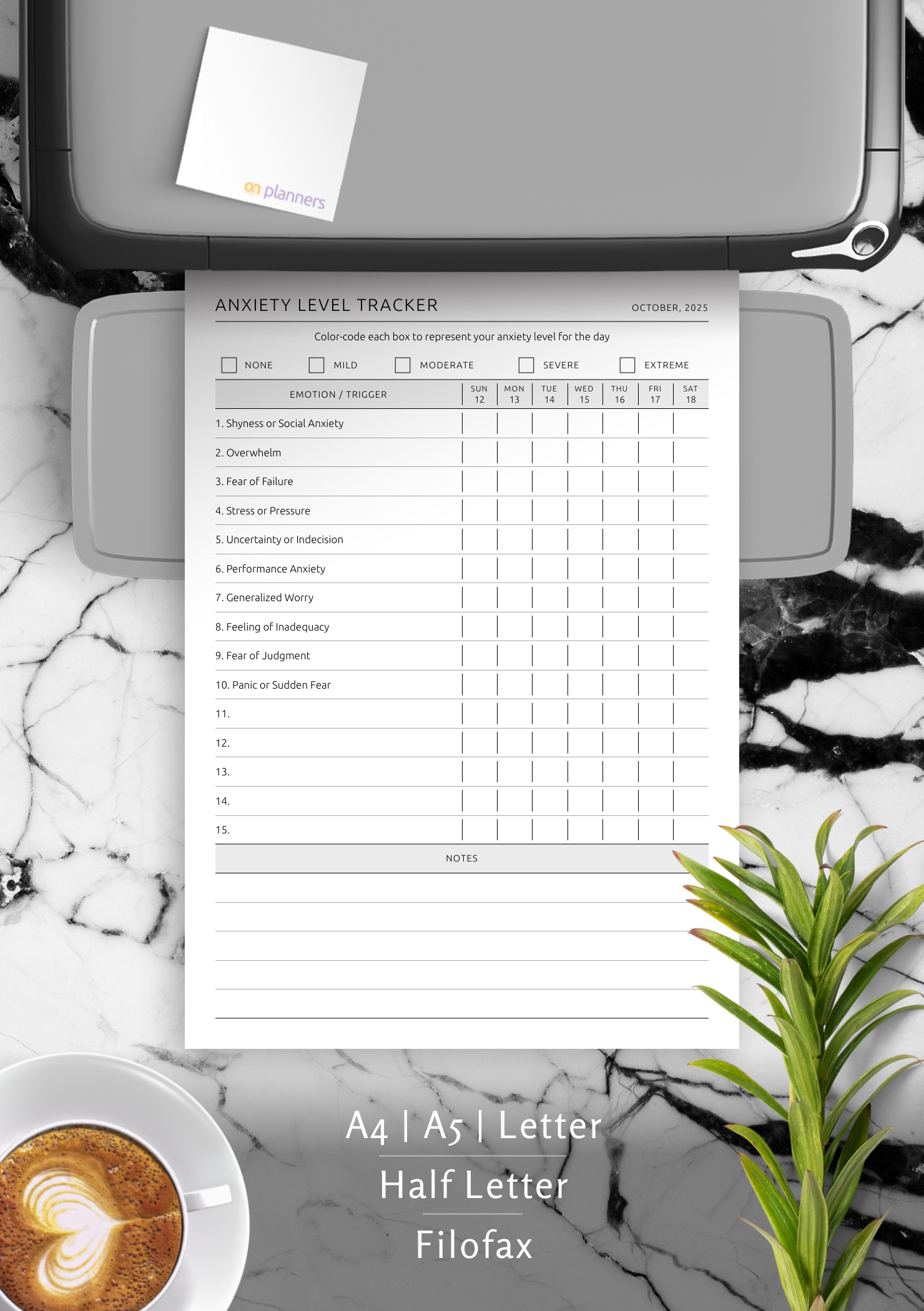 Download Anxiety Level Tracker Template: Printable PDF or Digital for ...