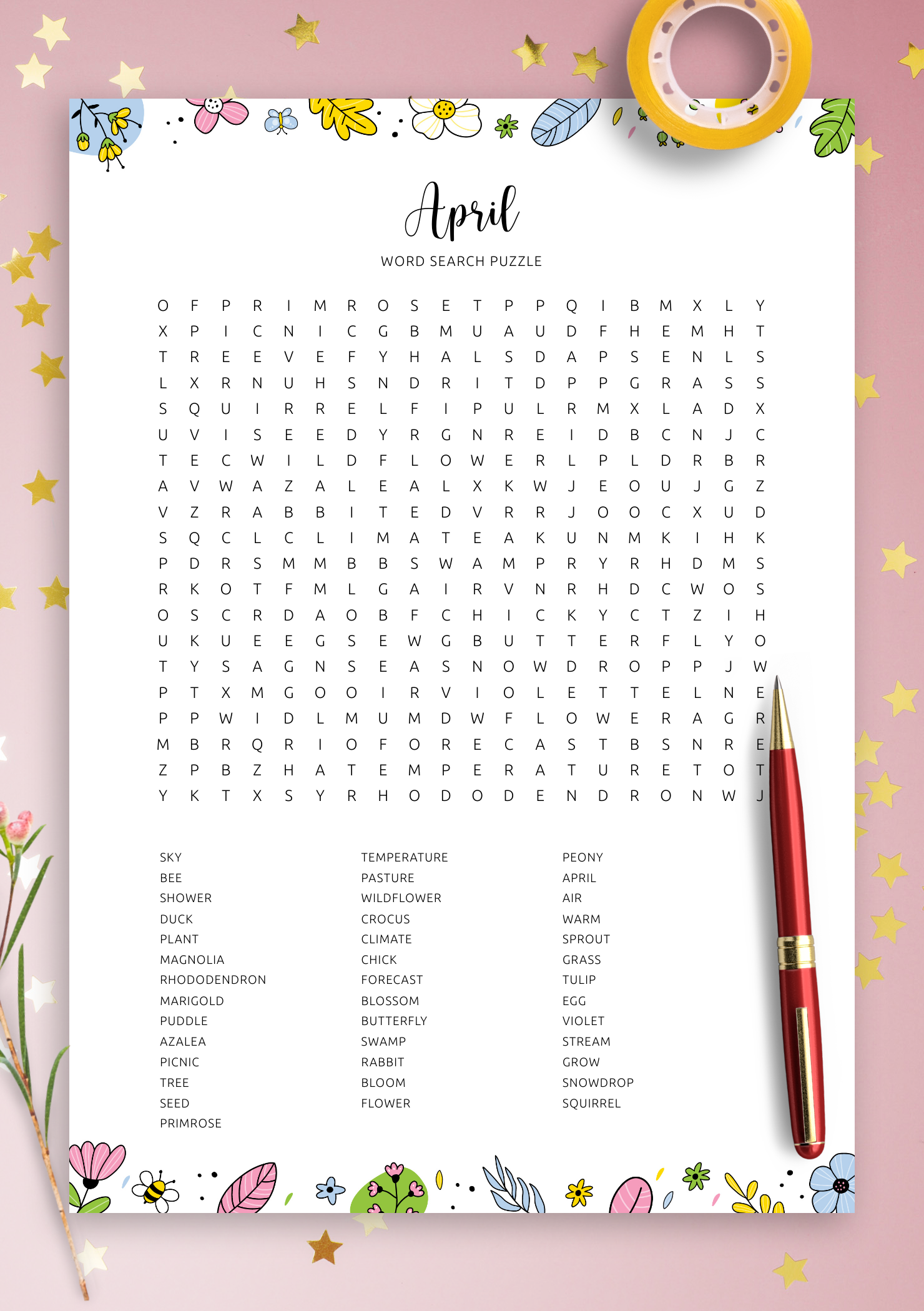 Download Printable April Word Search in PDF