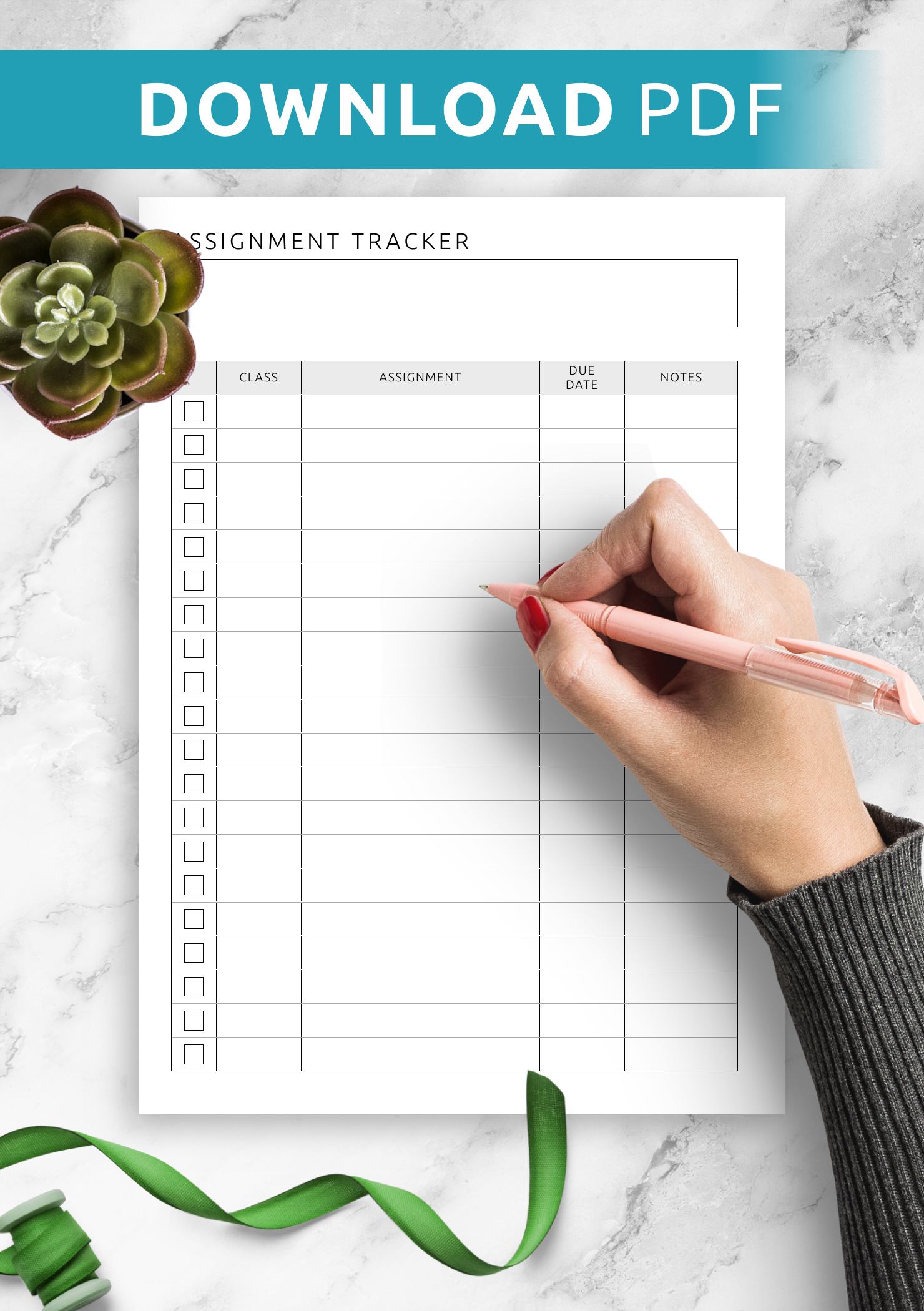 Download Printable Assignment Tracker Template PDF