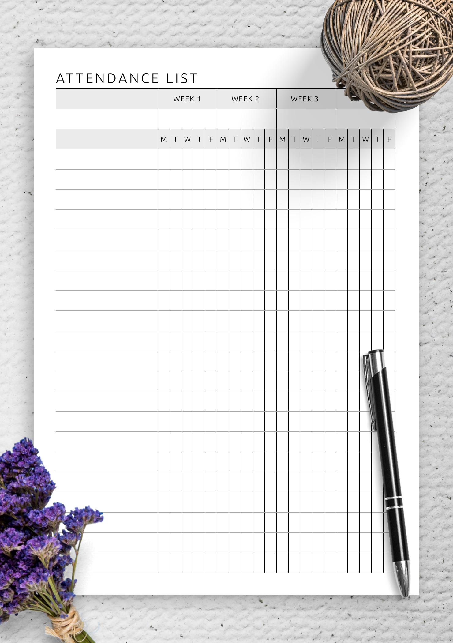 Download Printable Attendance List Template PDF
