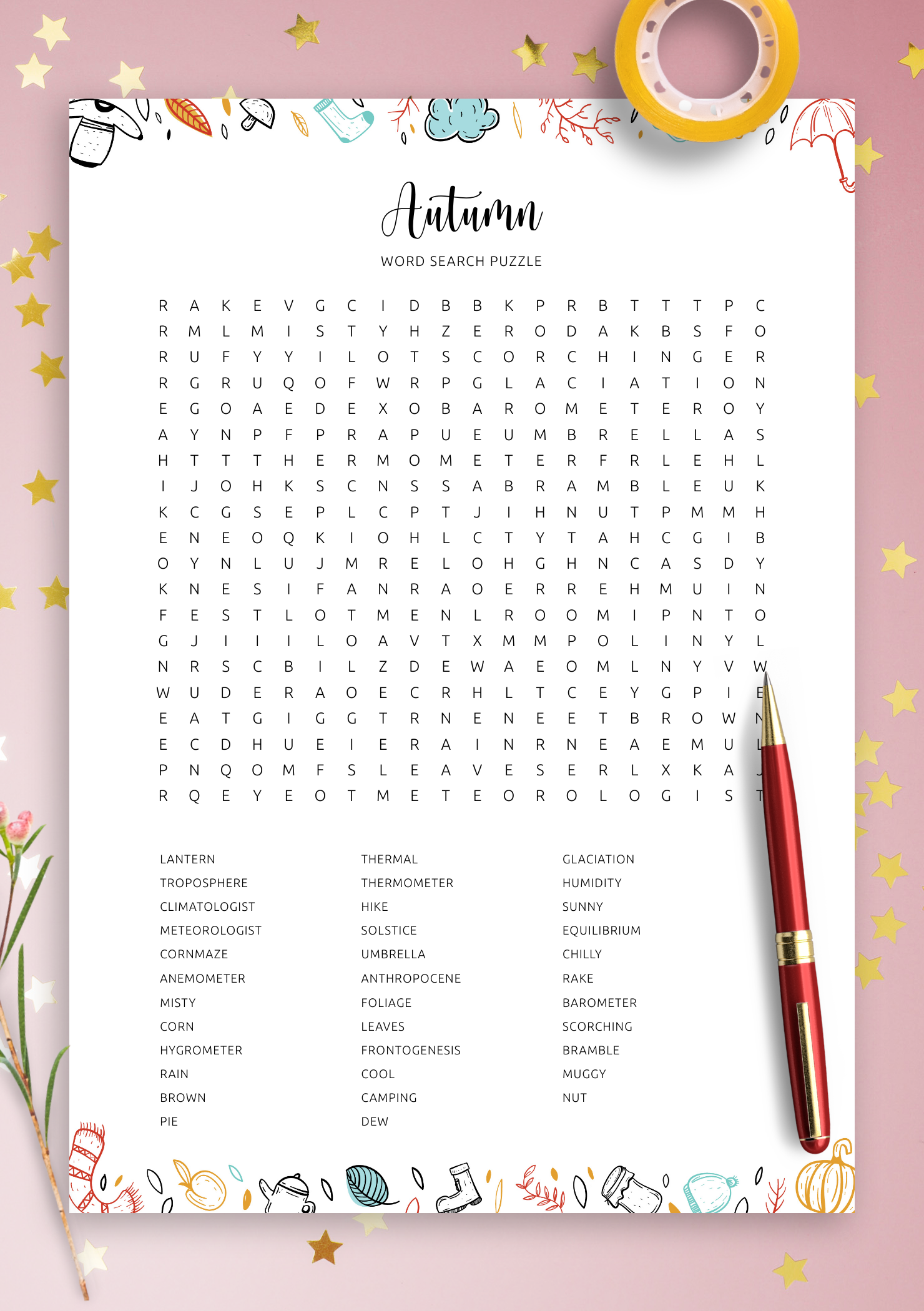 Download Fall Word Search Printable PDF