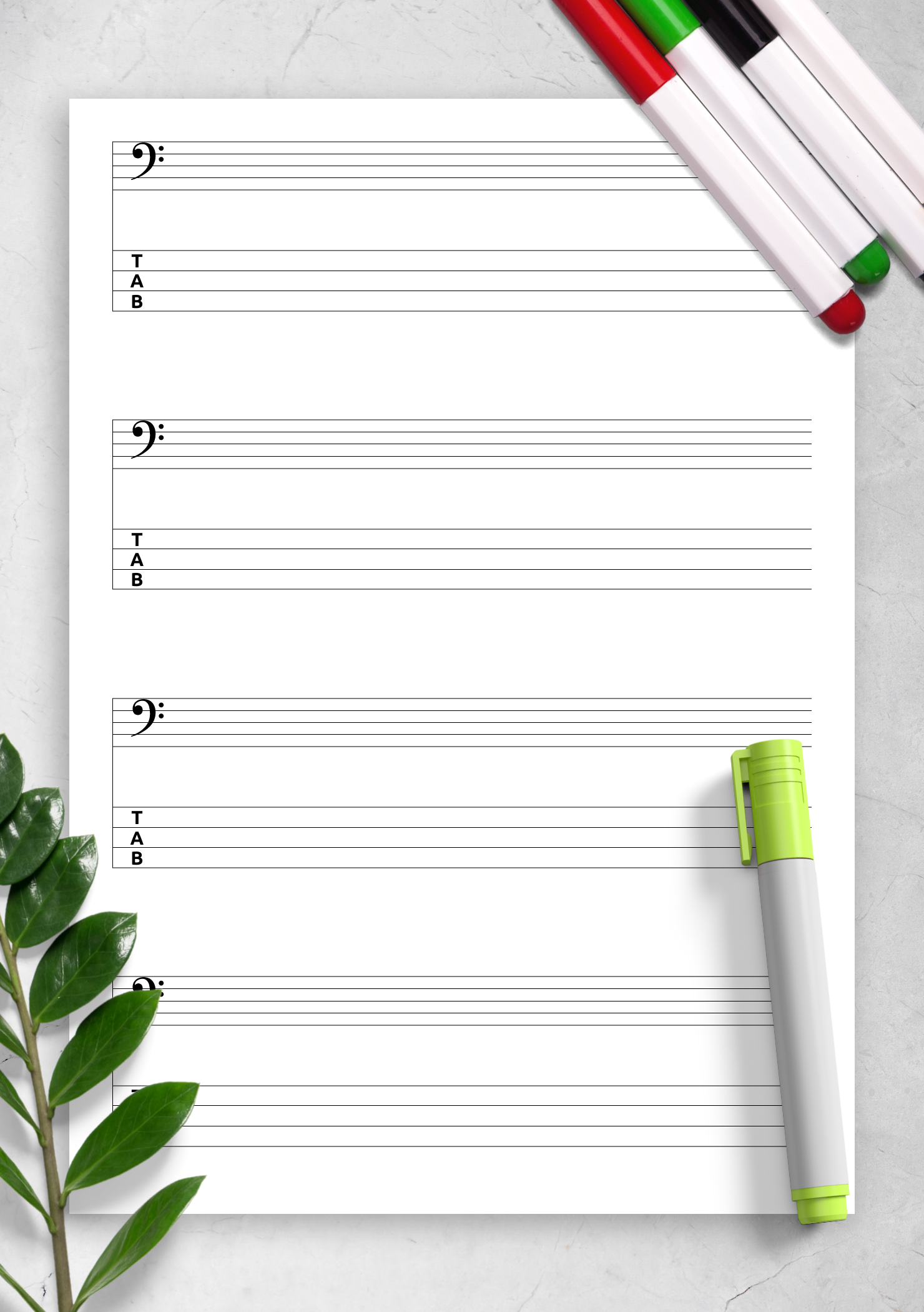 Download Bass Clef + 4-String Bass TAB – Printable Staff & Tab Sheet