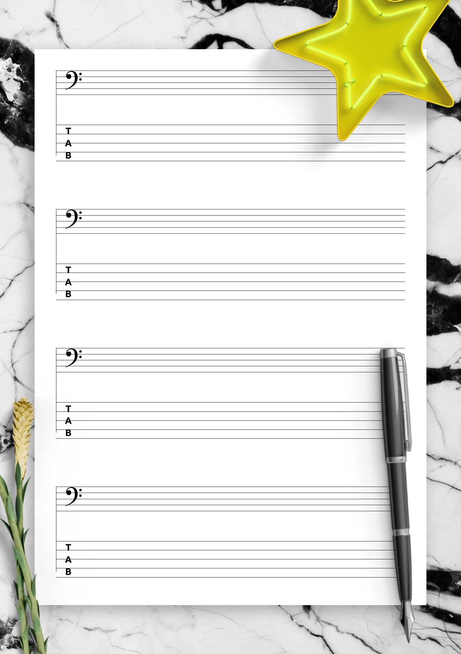 Download Bass Clef + 5-String Bass TAB – Printable Staff & Tab Sheet