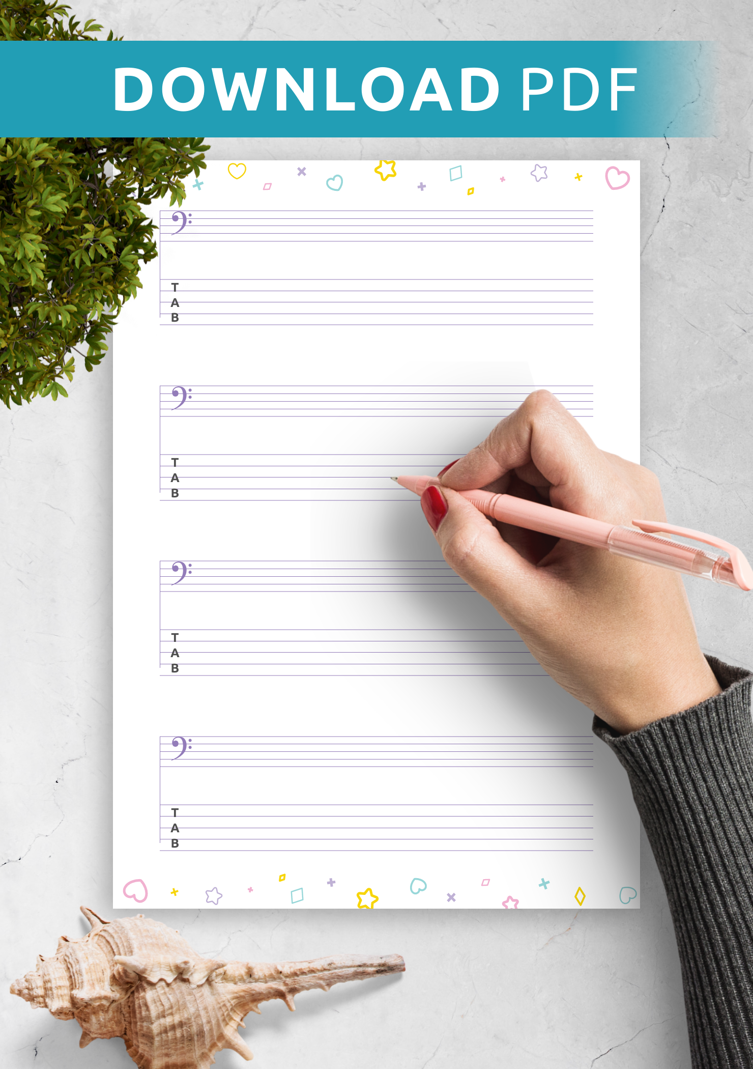 Download Bass Clef + 5-String Bass TAB – Printable Staff & Tab Sheet