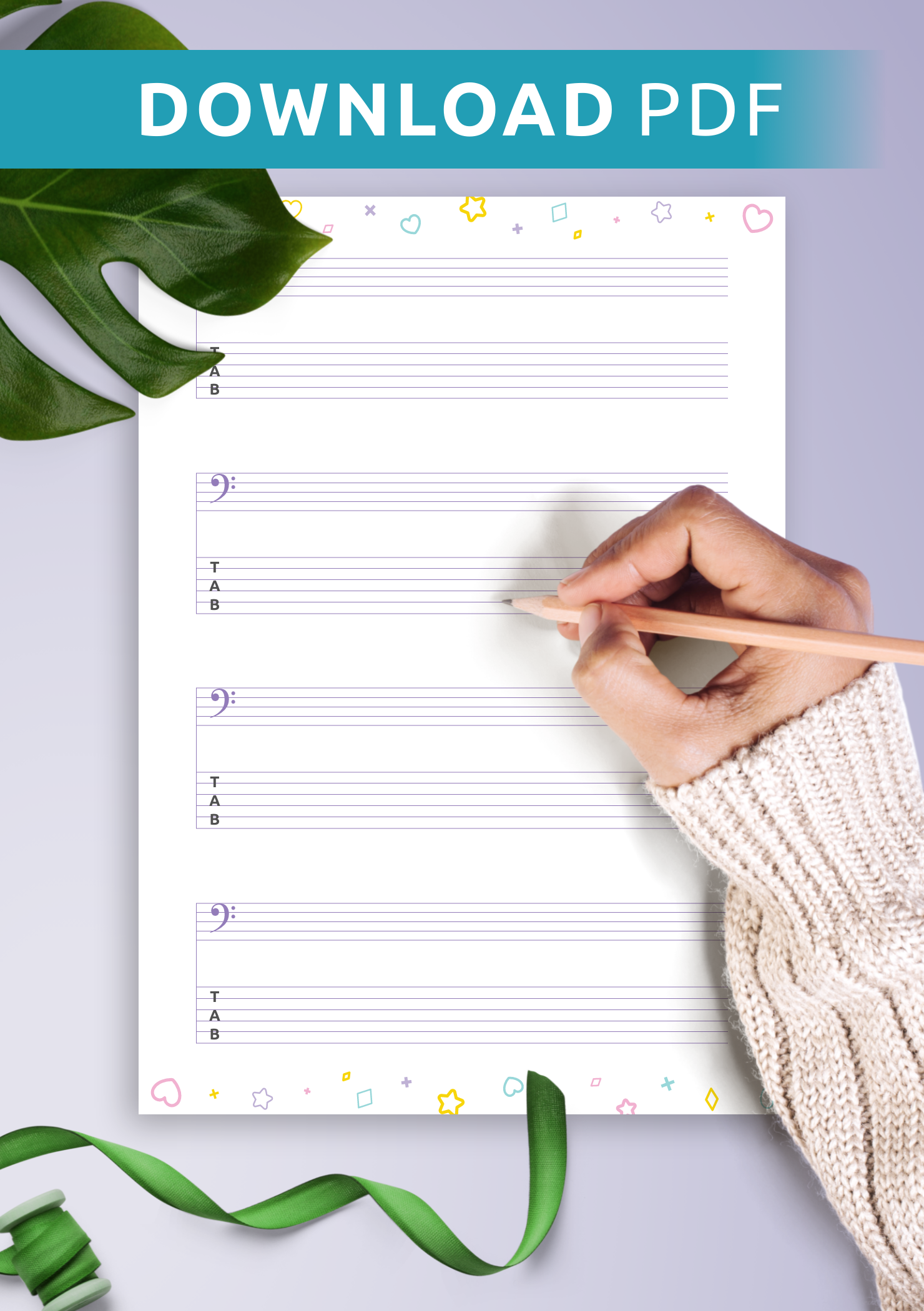 Download Bass Clef + 6-String Bass TAB – Printable Staff & Tab Sheet