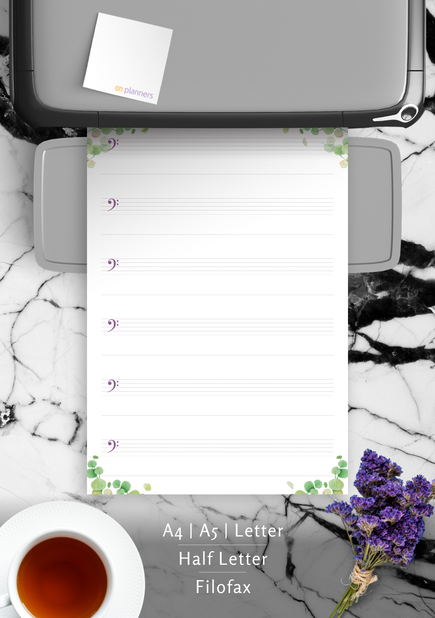 Bass Clef Staff Paper with Lyrics Line – Printable Music Sheet PDF